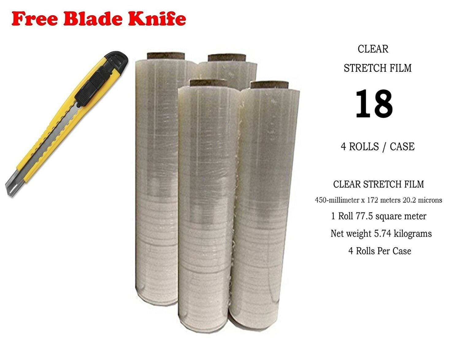 BM Paper 18" x 1500 Square Feet 80 Gauge 4 Rolls Pallet Wrap Stretch ...