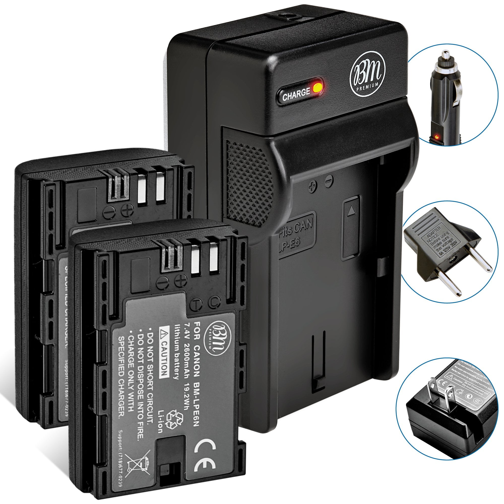 BM Premium 2 LP-E6N Batteries and Charger for Canon EOS 6D, EOS 6D Mark ...