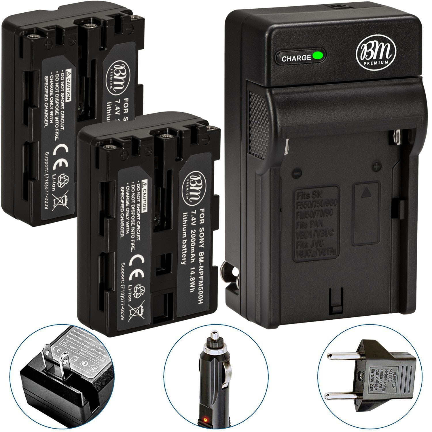 BM Premium 2 NP-FM500H Batteries and Charger for Sony Alpha a77II, a68 ...