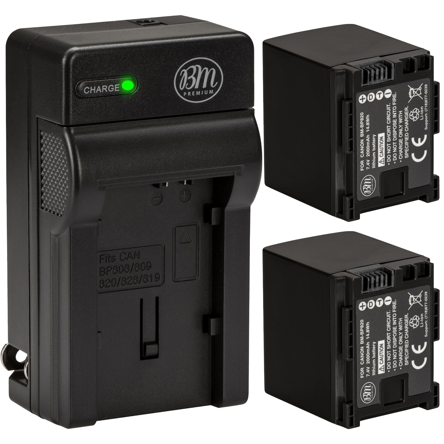 BM Premium Rechargeable Lithium Ion BP-820 Batteries (2 Pack) & Charger ...