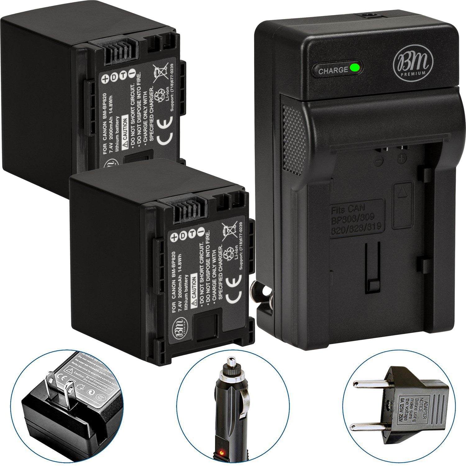 BM Premium Rechargeable Lithium Ion BP-820 Batteries (2 Pack) & Charger ...