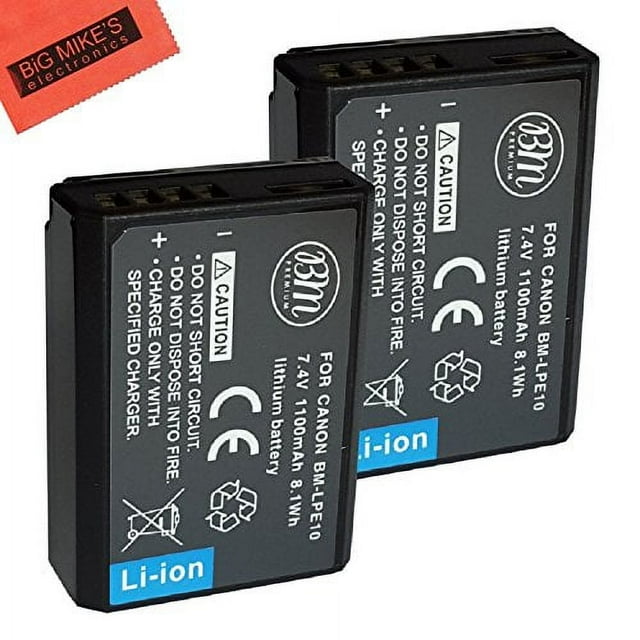 BM Premium 2-Pack LP-E10 Batteries for Canon EOS Rebel T3-T7, Kiss X50 ...