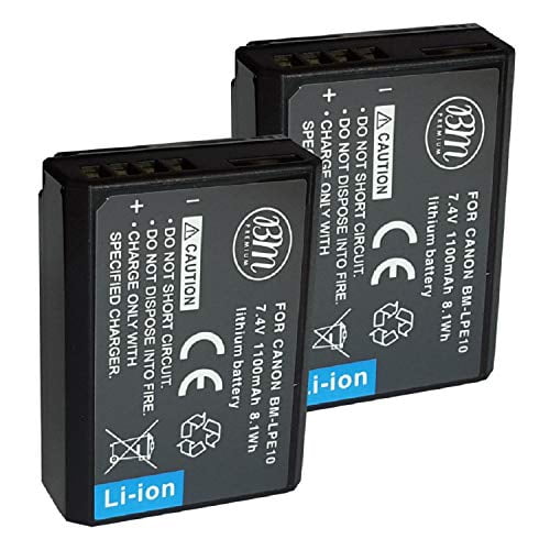 BM Premium 2-Pack LP-E10 Batteries for Canon EOS Rebel T3-T7, Kiss X50 ...