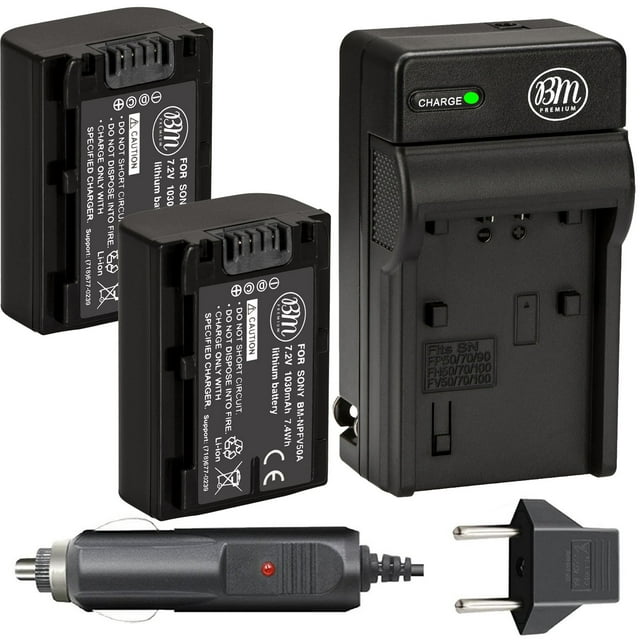 BM Premium 2 Pack of NP-FV50A High Capacity Batteries and Battery Charger for Sony Handycam ...