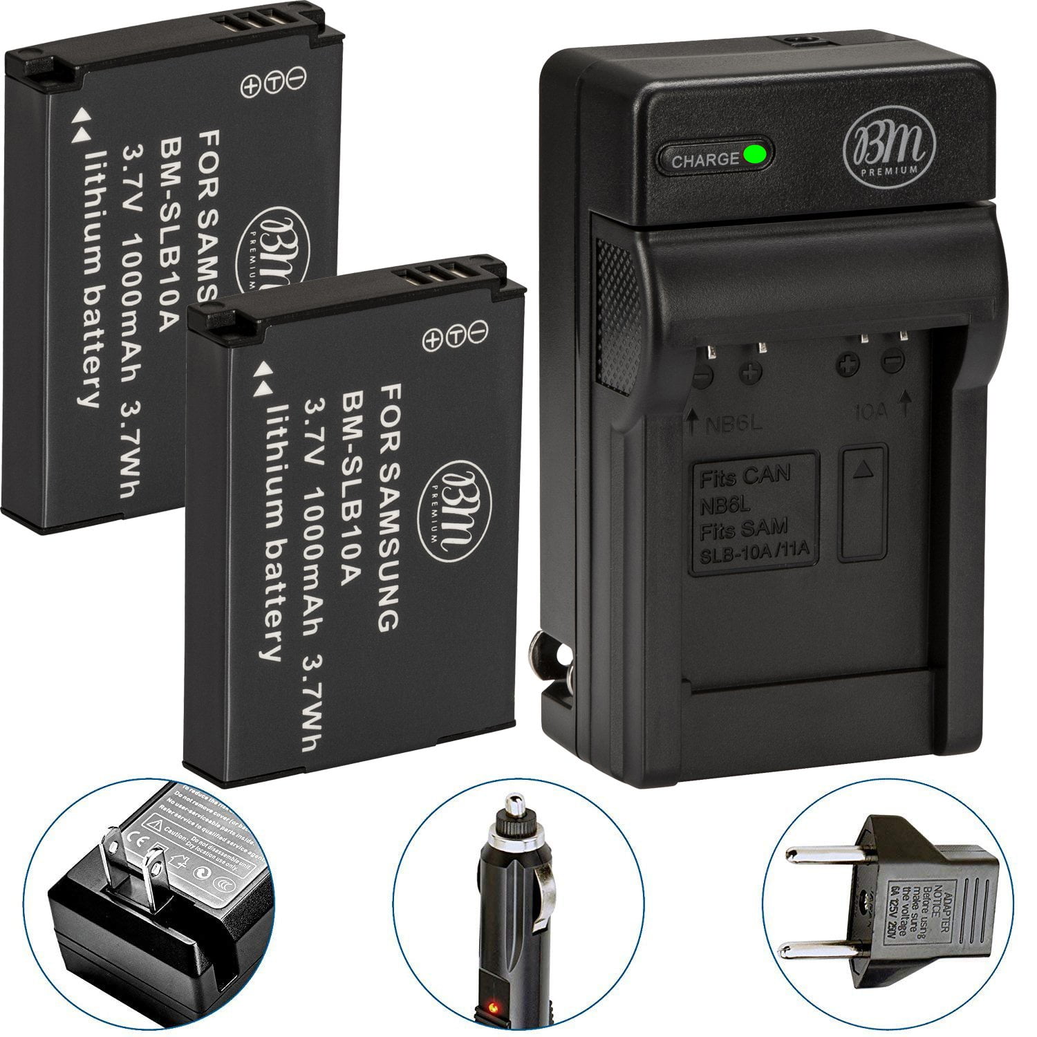 BM Premium 2 SLB-10A Batteries and Charger for Samsung ES55, EX2, EX2F ...