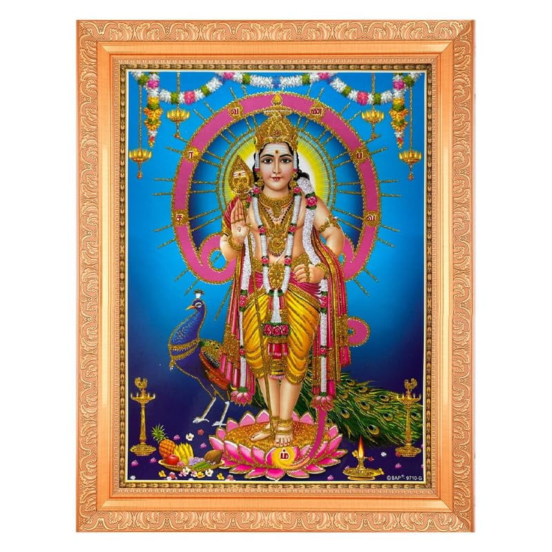 BM TRADERS Lord Murugan Zari Work Print Photo In Golden Artwork Frame ...