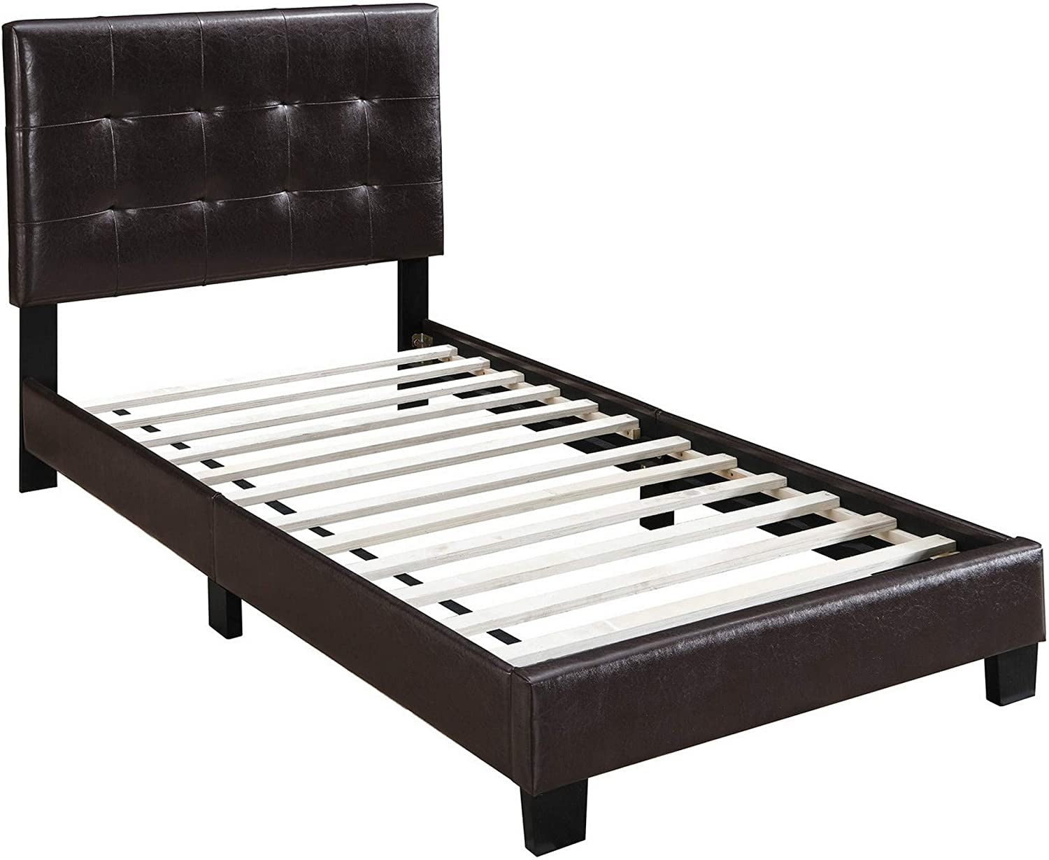 BM232010 Size Leatherette Bed with Checkered Tufted Headboard, Dark ...
