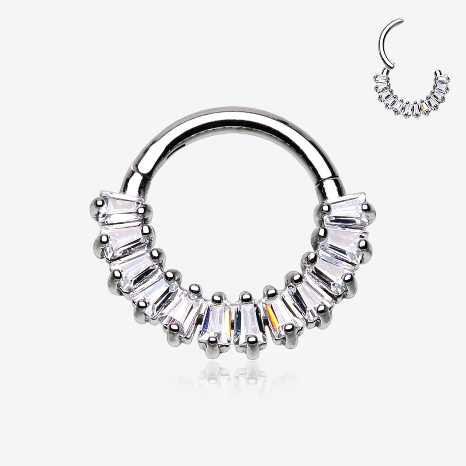 BM25 Brilliant Baguette Sparkles Array Seamless Clicker Hoop Ring ...