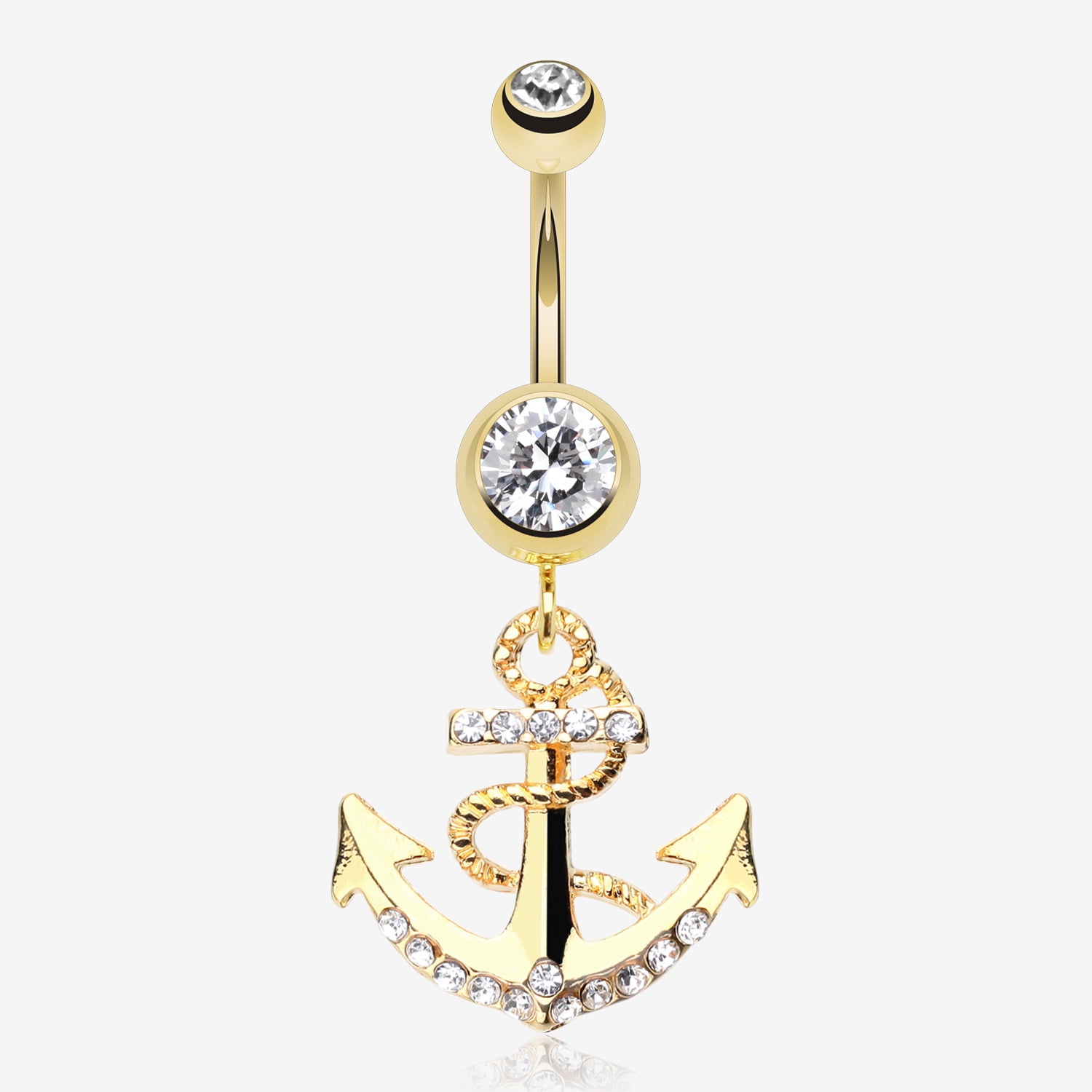 BM25 Golden Anchor Dock Belly Button Ring-Clear Gem - Walmart.com