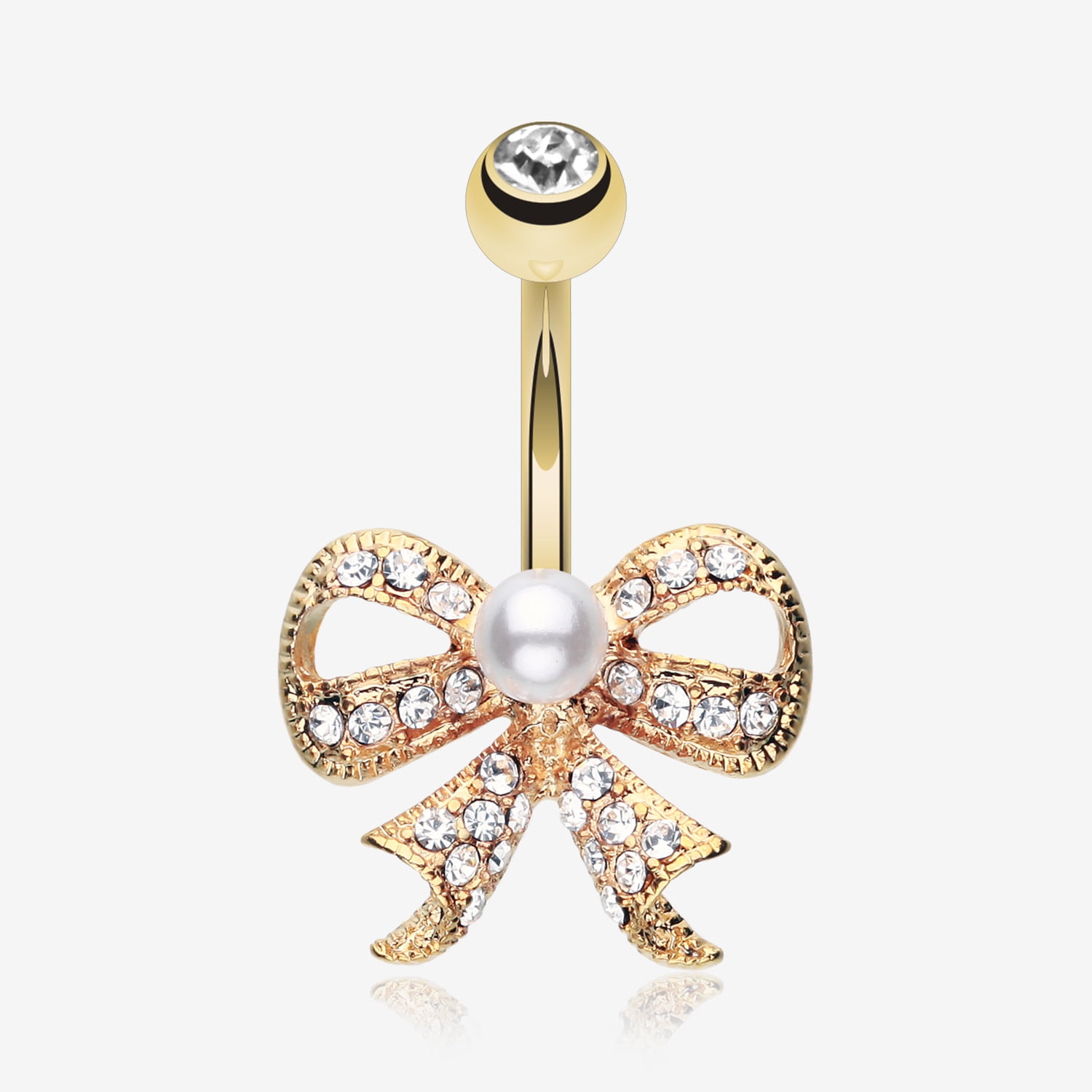 BM25 Golden Bow-Tie Splendid Belly Button Ring-Clear Gem - Walmart.com