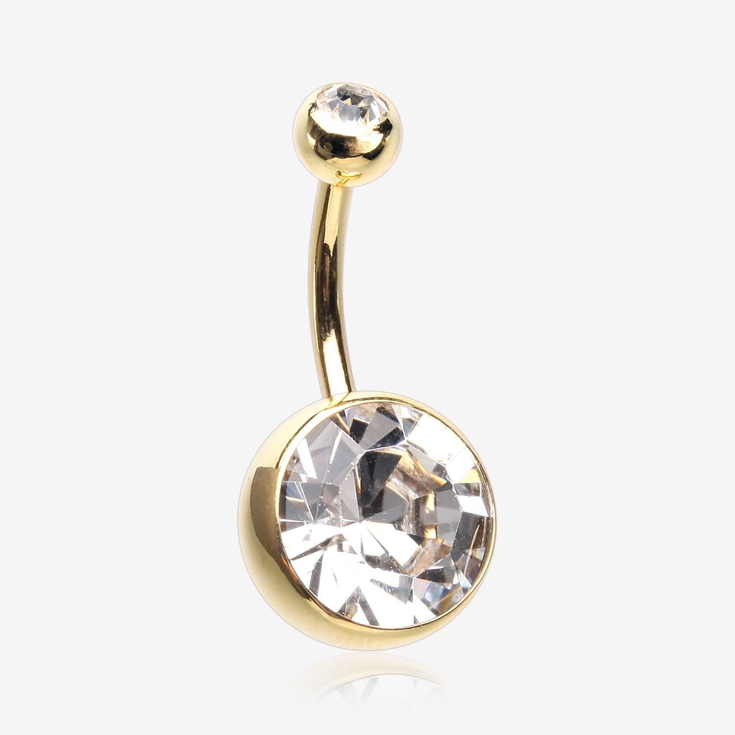 BM25 Golden Grand Sparkle Gem Ball Basic Belly Button Ring-Clear Gem ...