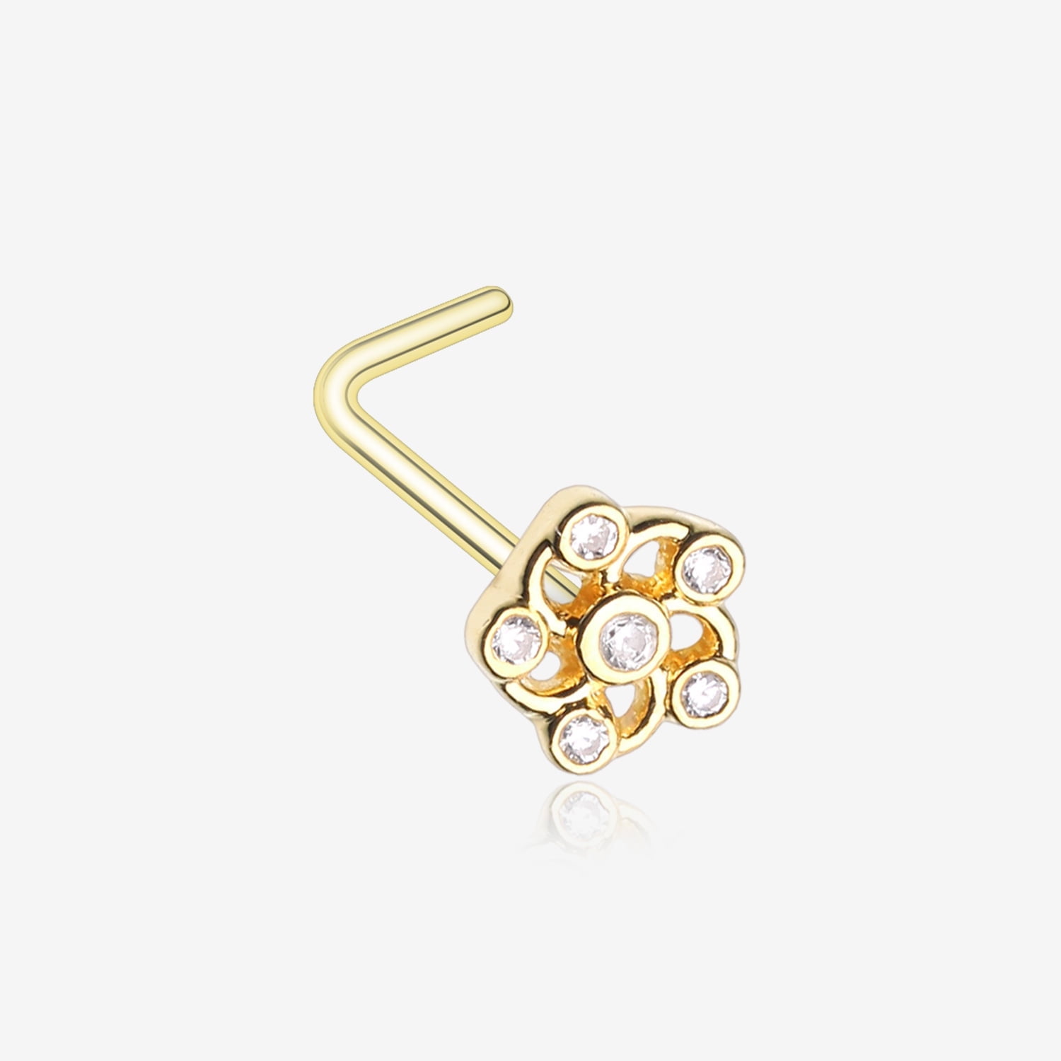 BM25 Golden Jasmine Flower Sparkle L-Shaped Nose Ring-Clear Gem ...
