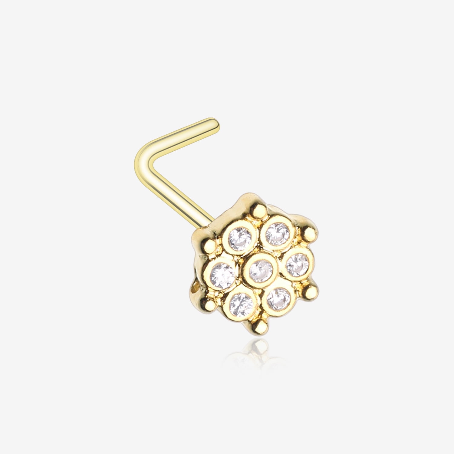 BM25 Golden Snowflake Extravagant Sparkle L-Shaped Nose Ring-Clear Gem ...