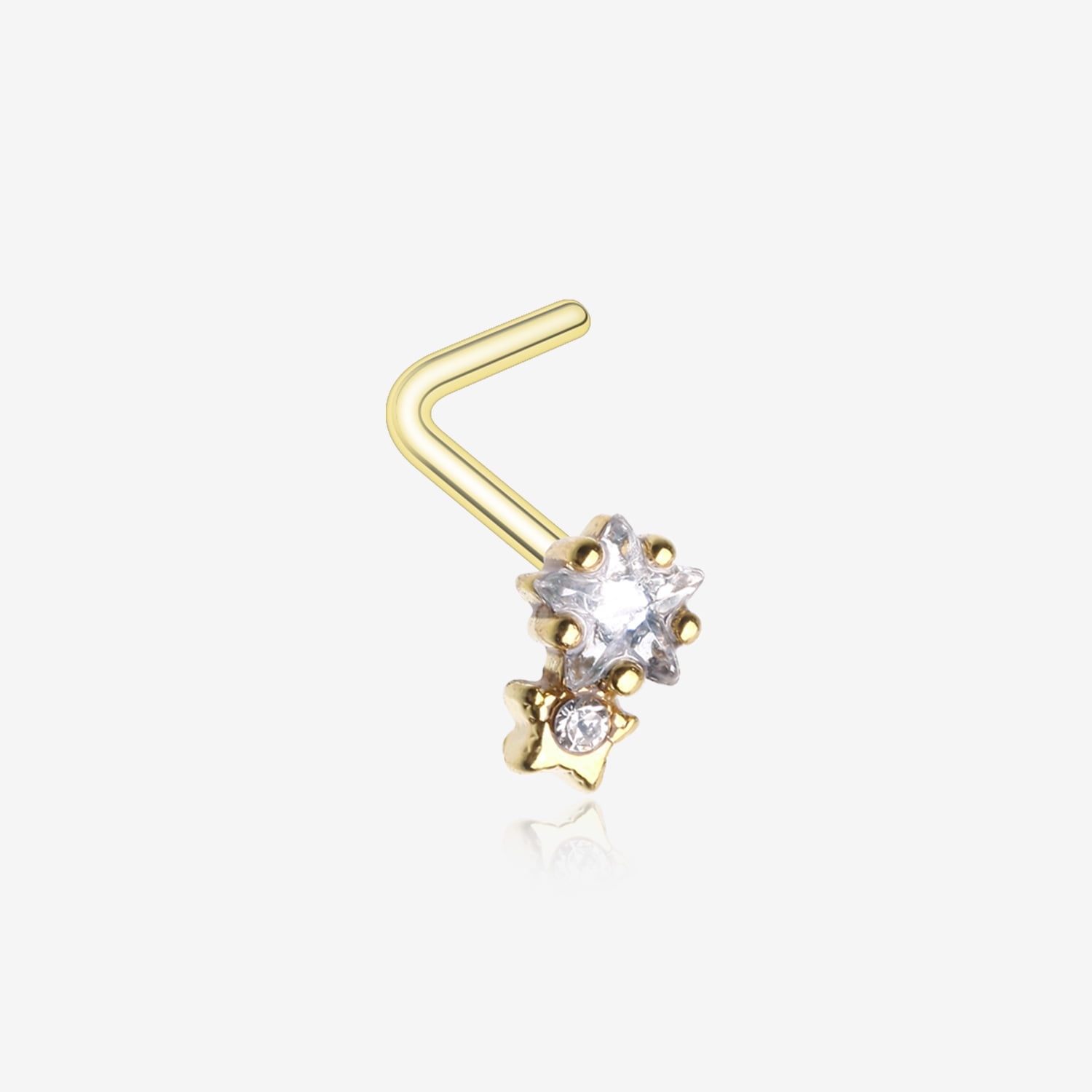 BM25 Golden Twinkle Double Star Sparkle L-Shaped Nose Ring - Walmart.com