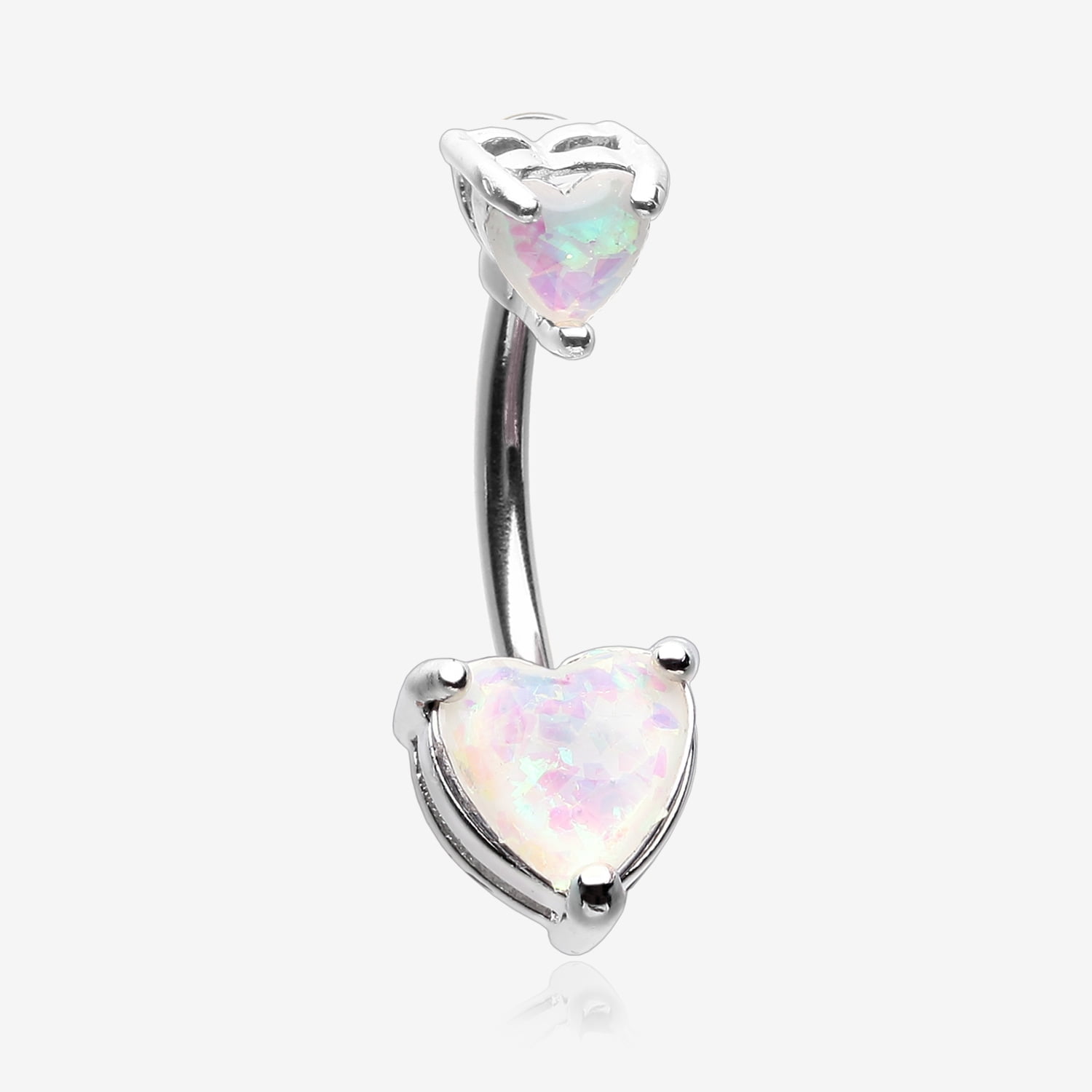 BM25 Opalescent Double Heart Prong Set Belly Button Ring-White ...