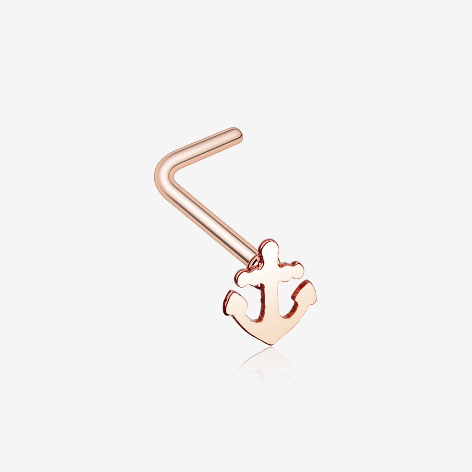 BM25 Rose Gold Dainty Anchor Icon L-Shaped Nose Ring-Rose Gold ...