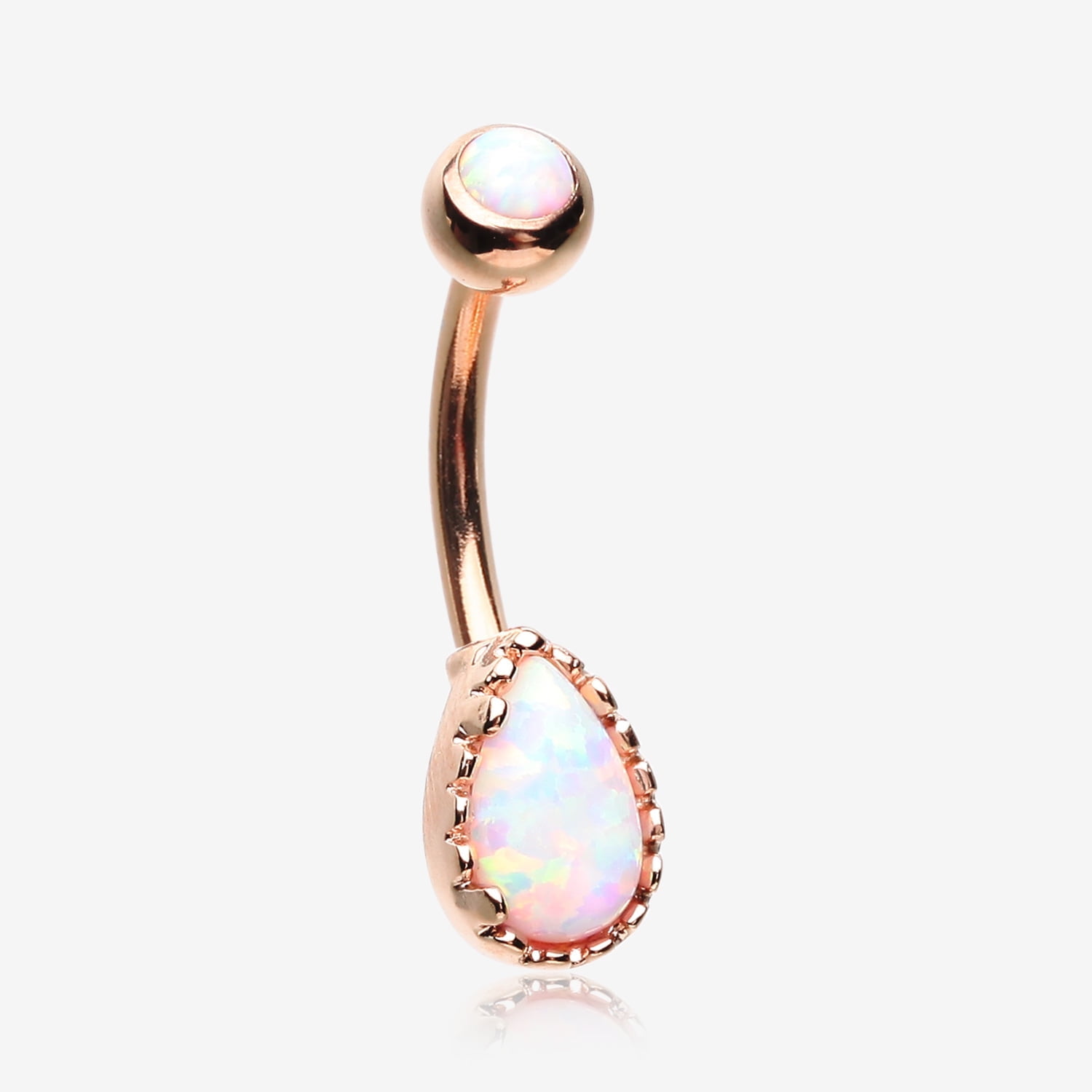 BM25 Rose Gold Fire Opal Elegance Teardrop Belly Button Ring-White ...