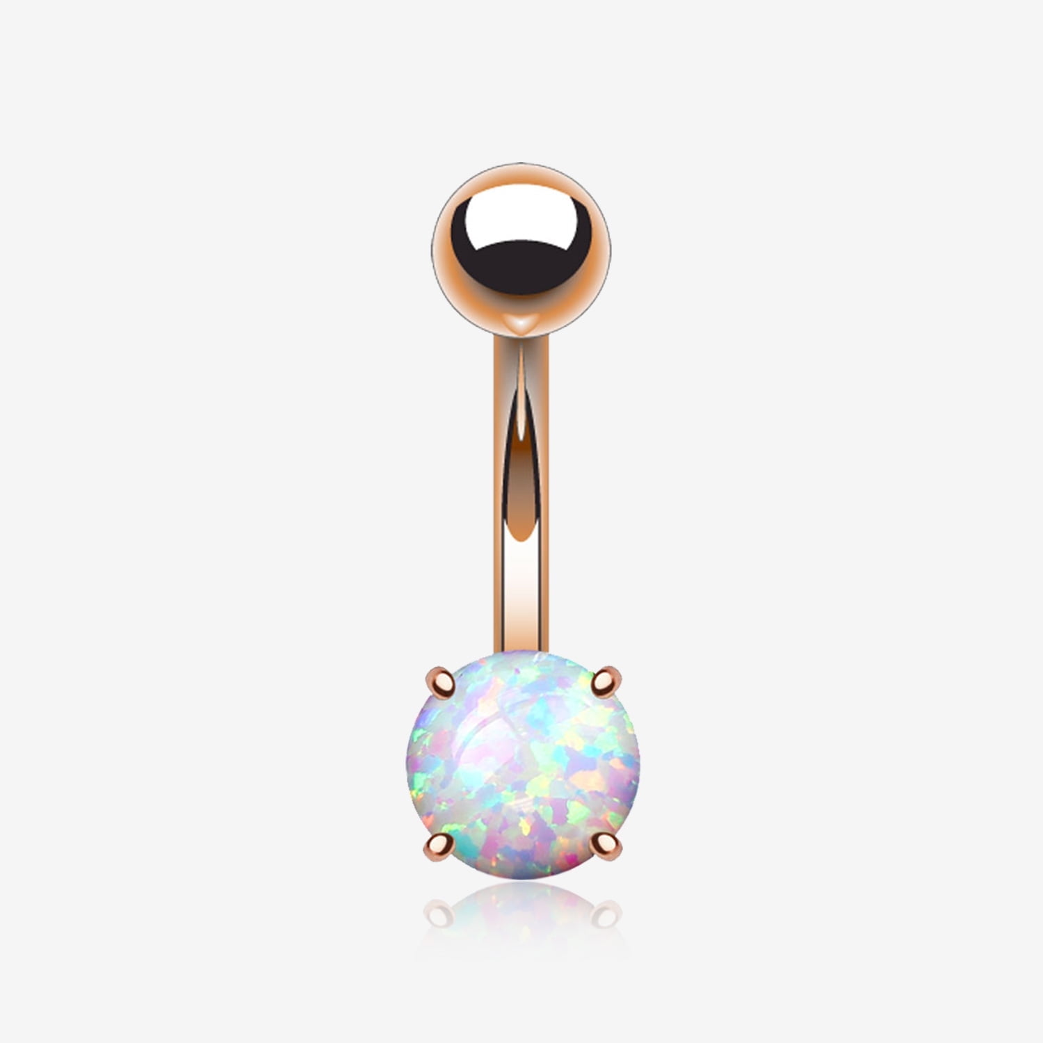 BM25 Rose Gold Fire Opal Prong Set Basic Belly Button Ring-White Opal ...