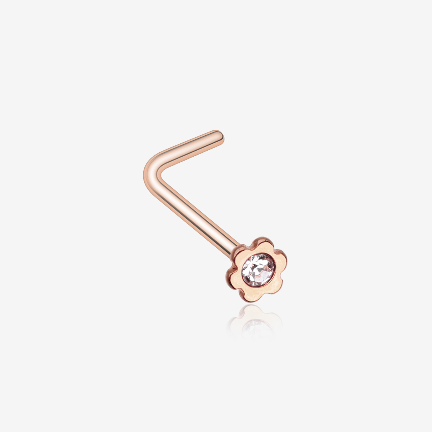 BM25 Rose Gold Flower Icon Sparkle L-Shaped Nose Ring-Clear Gem ...