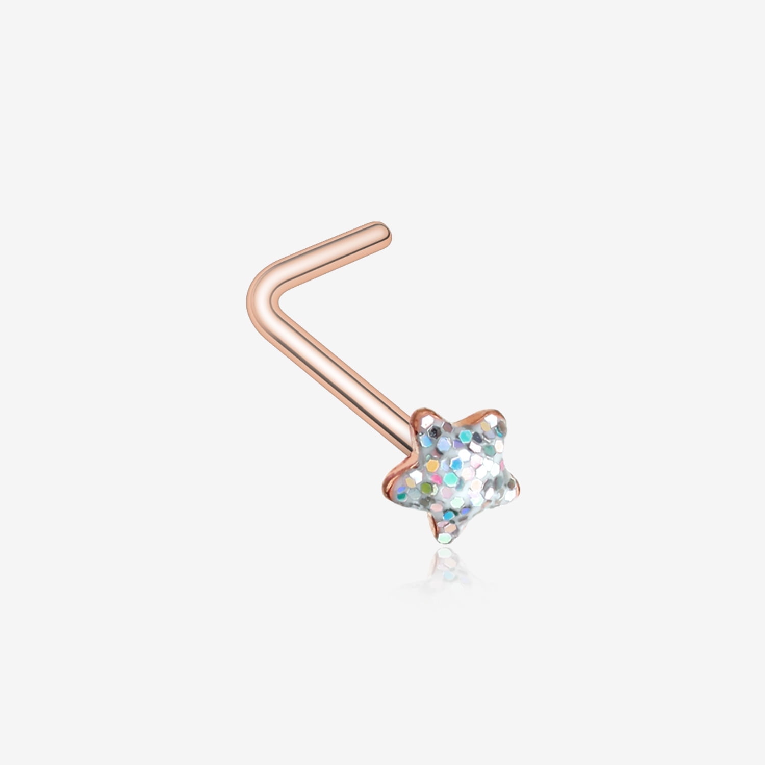 BM25 Rose Gold Star Glitter Sparkle L-Shaped Nose Ring-Aurora Borealis ...