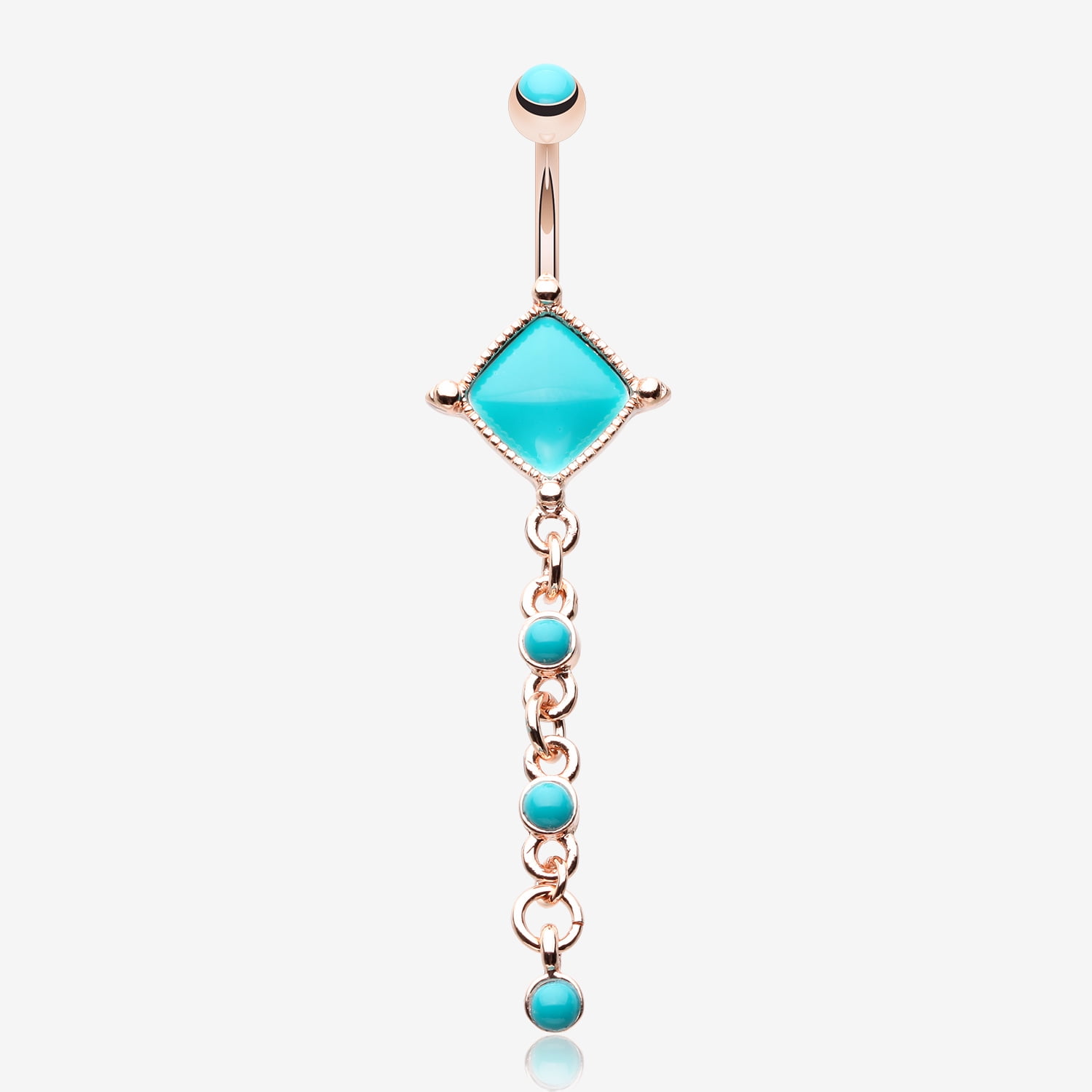 BM25 Rose Gold Vintage Turquoise Princess Belly Button Ring-Turquoise ...