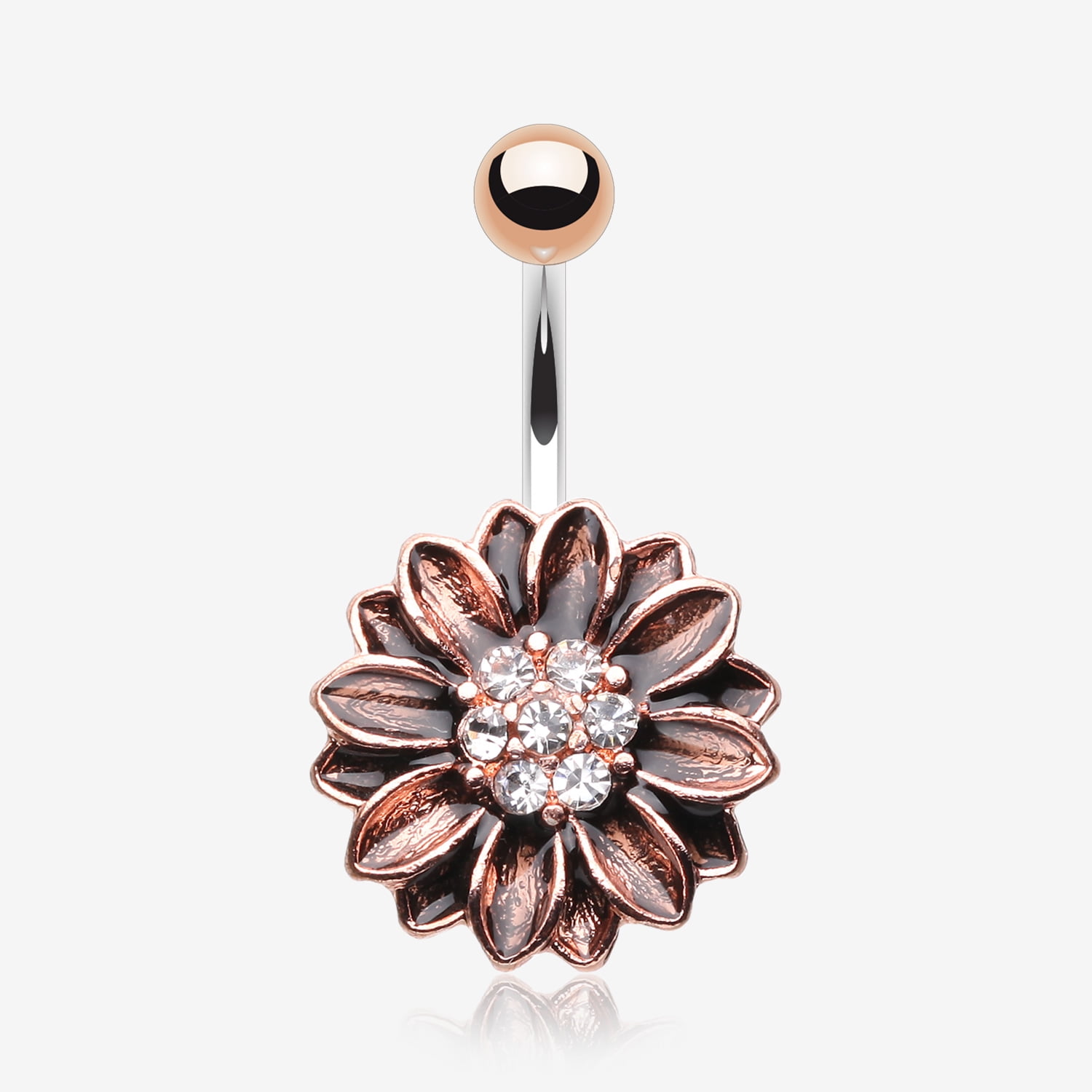 BM25 Vintage Rustica Sunflower Sparkle Belly Button Ring-Clear Gem ...