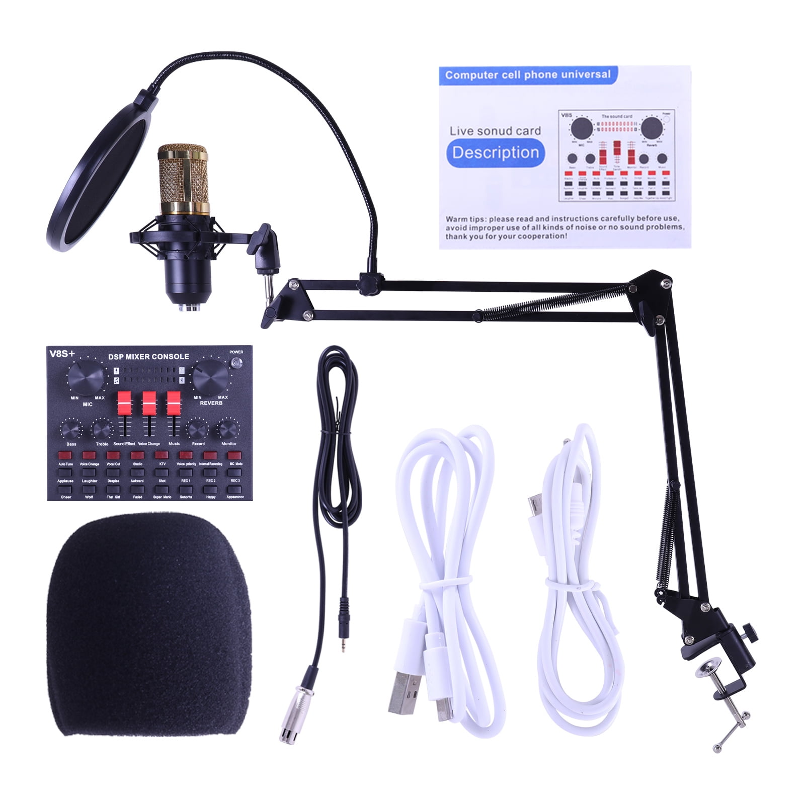 BM800 Condenser Microphone, Professional Recording Studio Microphone with V8S Live Sound Card ...