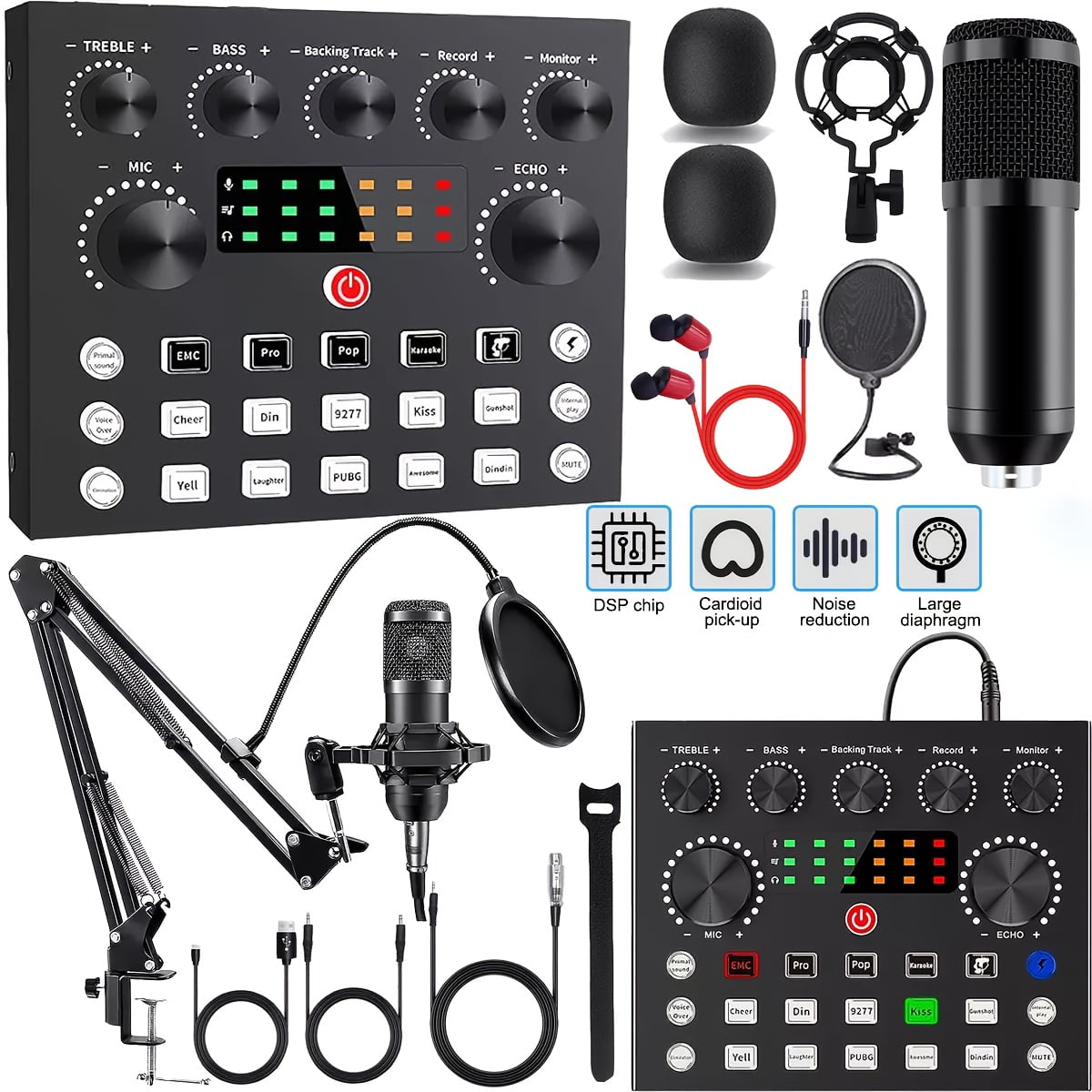 BM800 Microphone V8 Sound Card All-In-One Podcast Kit with Vocoder ...