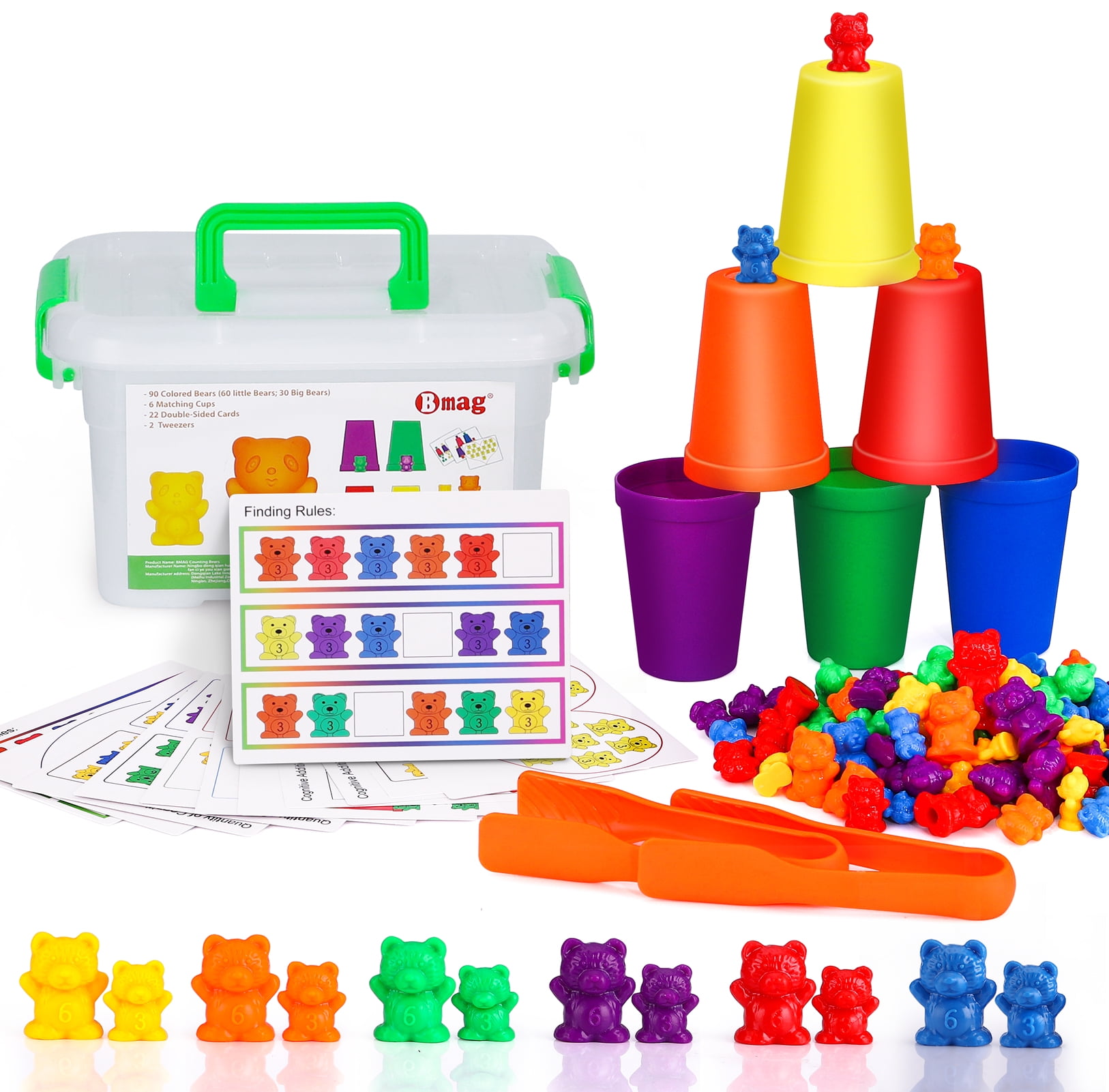 BMAG 90 Pcs Counting Bears, Sorting Cups, Tweezers, Activity Cards ...