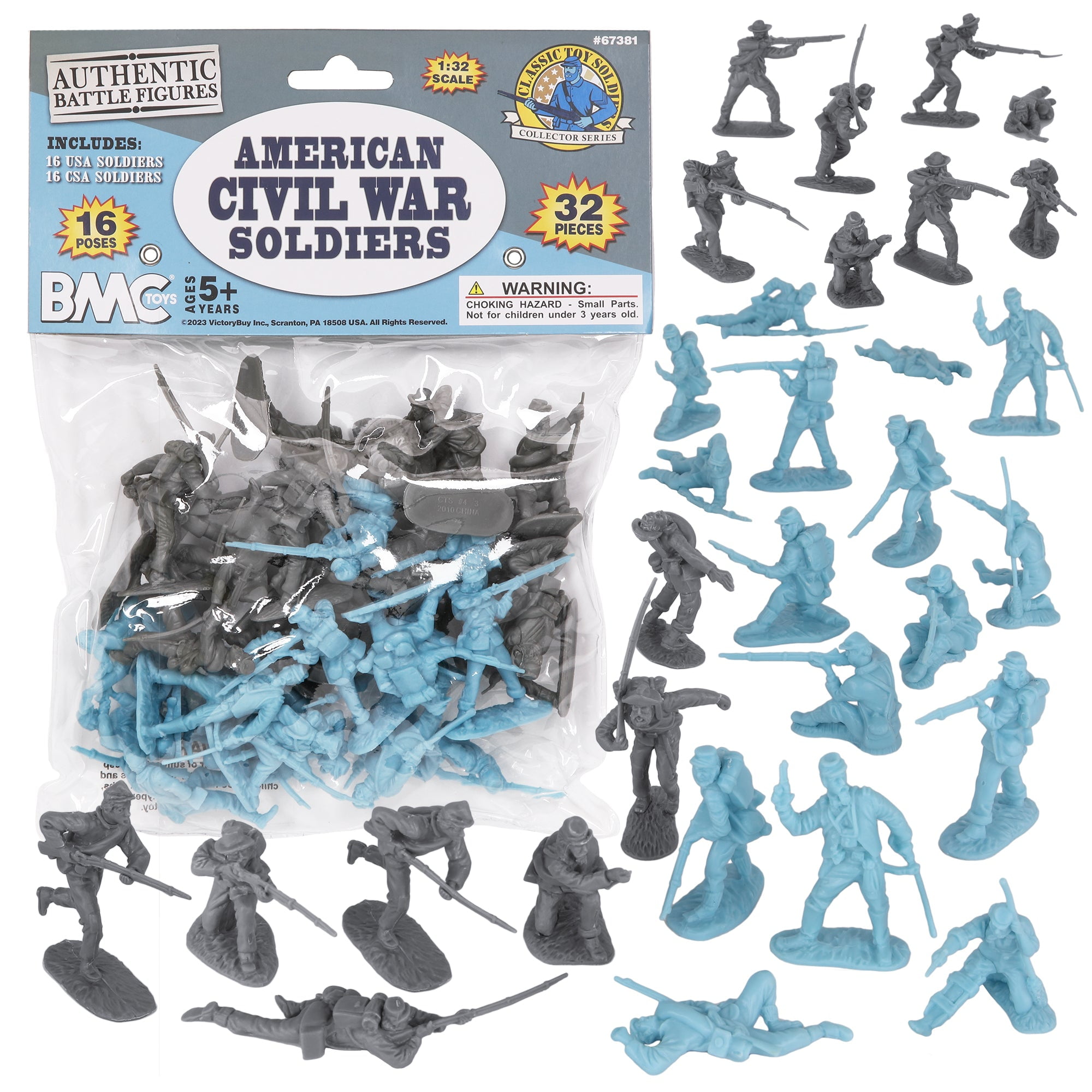 BMC CTS American Civil War Plastic Army Men - 32pc Blue & Gray Soldier ...