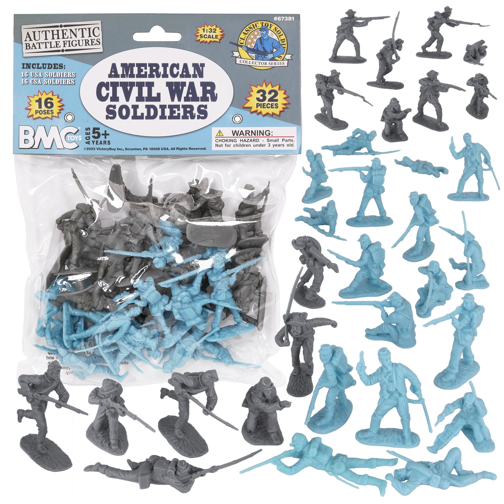 BMC CTS American Civil War Plastic Army Men - 32pc Blue & Gray Soldier ...