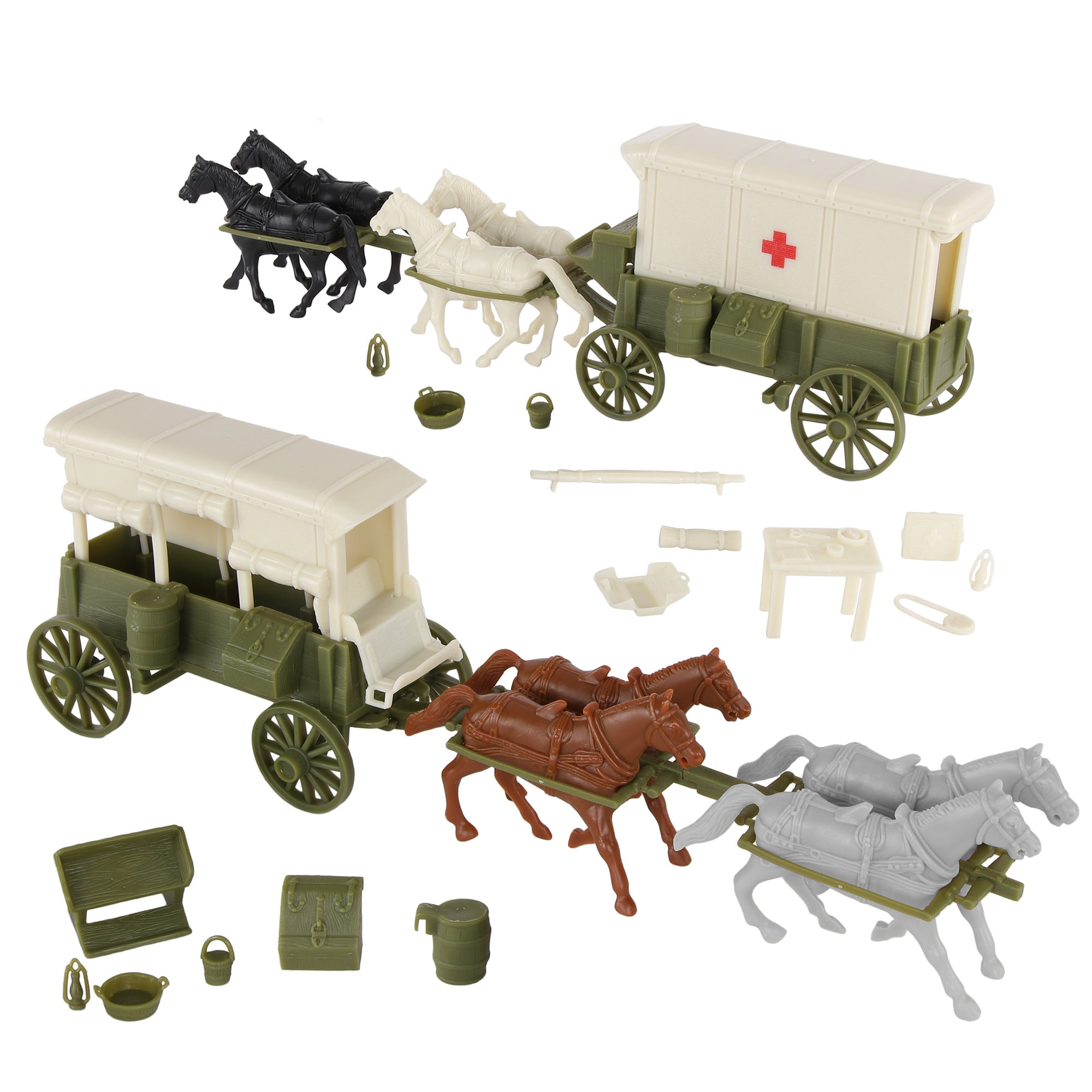 BMC CTS WW1 Ambulance & Supply Wagons - OD Green Square Top Horse Cart ...