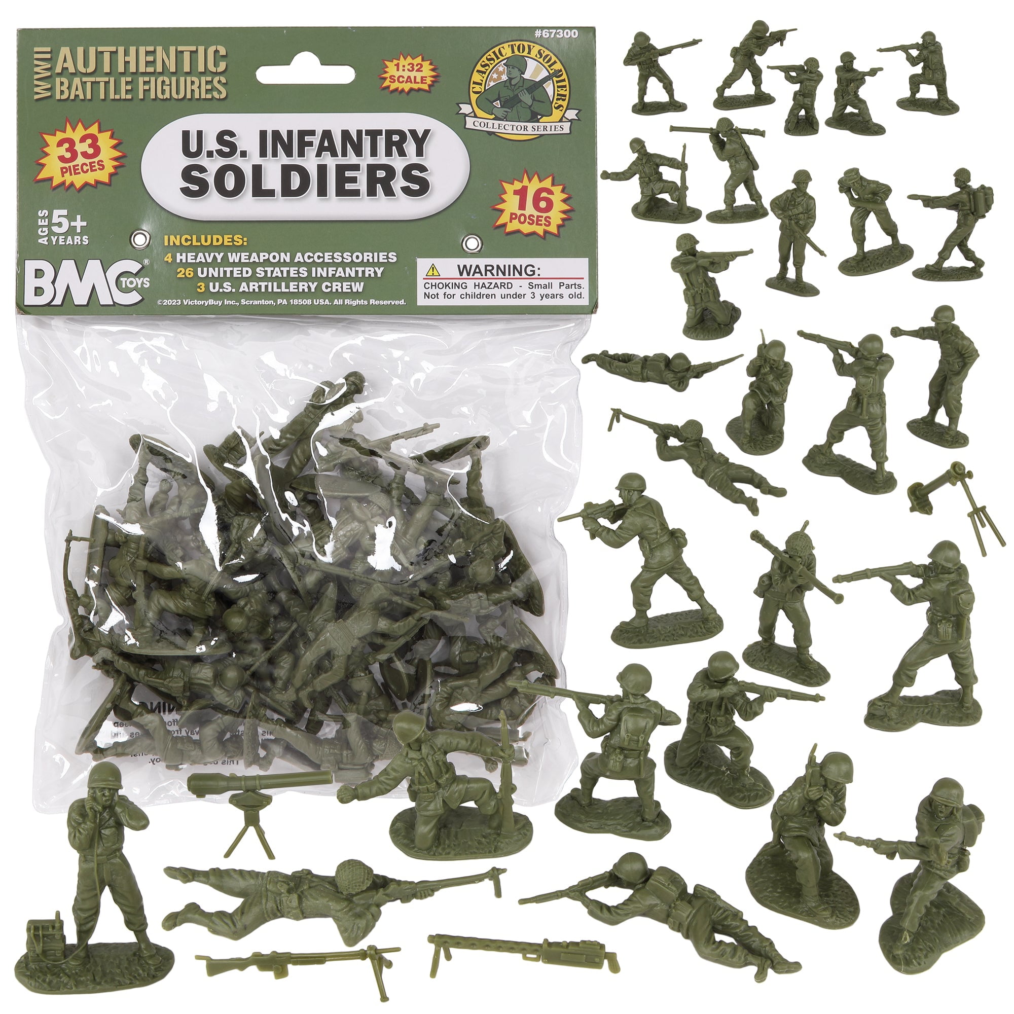BMC Toys, WW2 US Infantry Plastic Army Men, 33pc, OD Green 1:32 scale ...