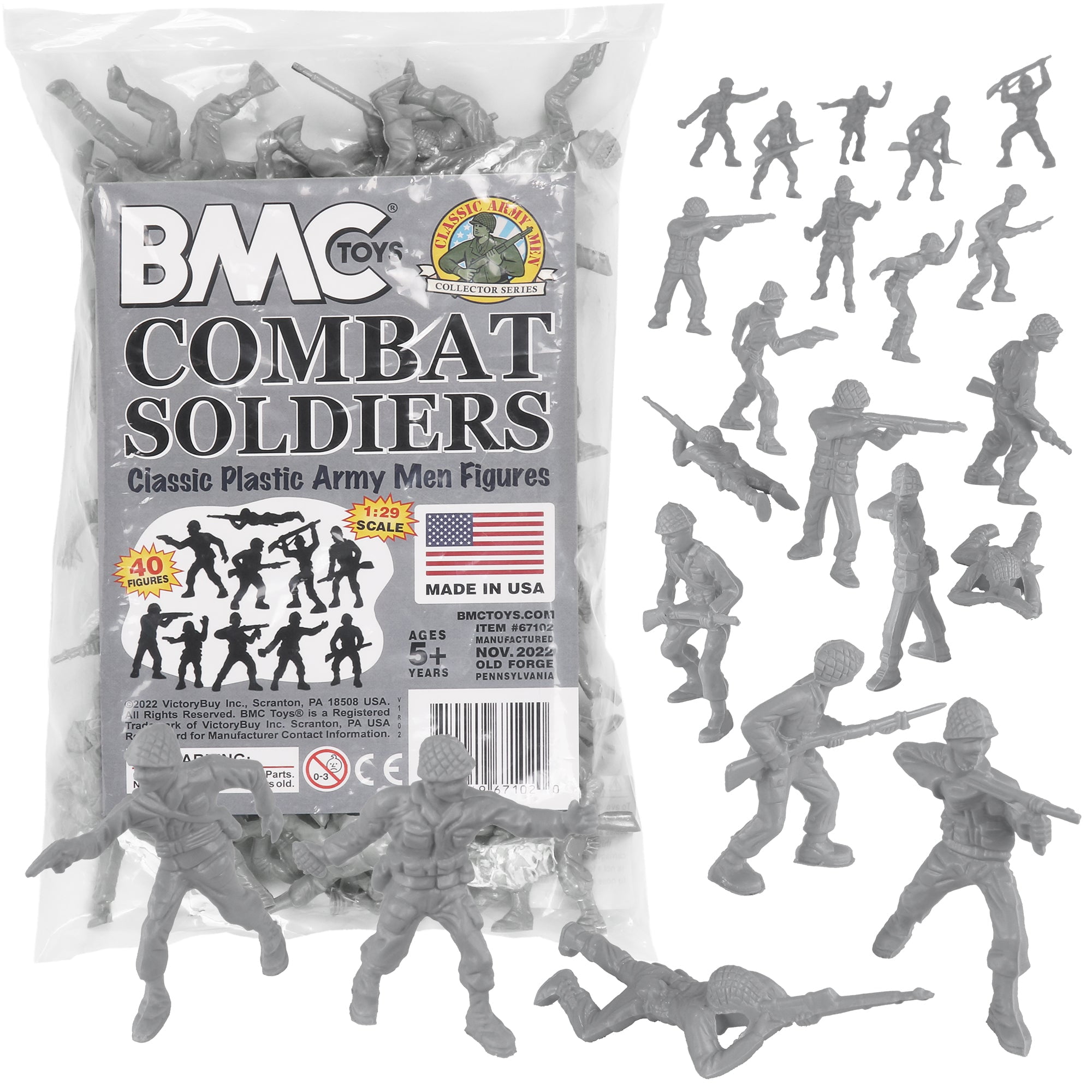 BMC Classic Plastic Army Men - 40pc Gray WW2 Soldier Figures - Made in ...