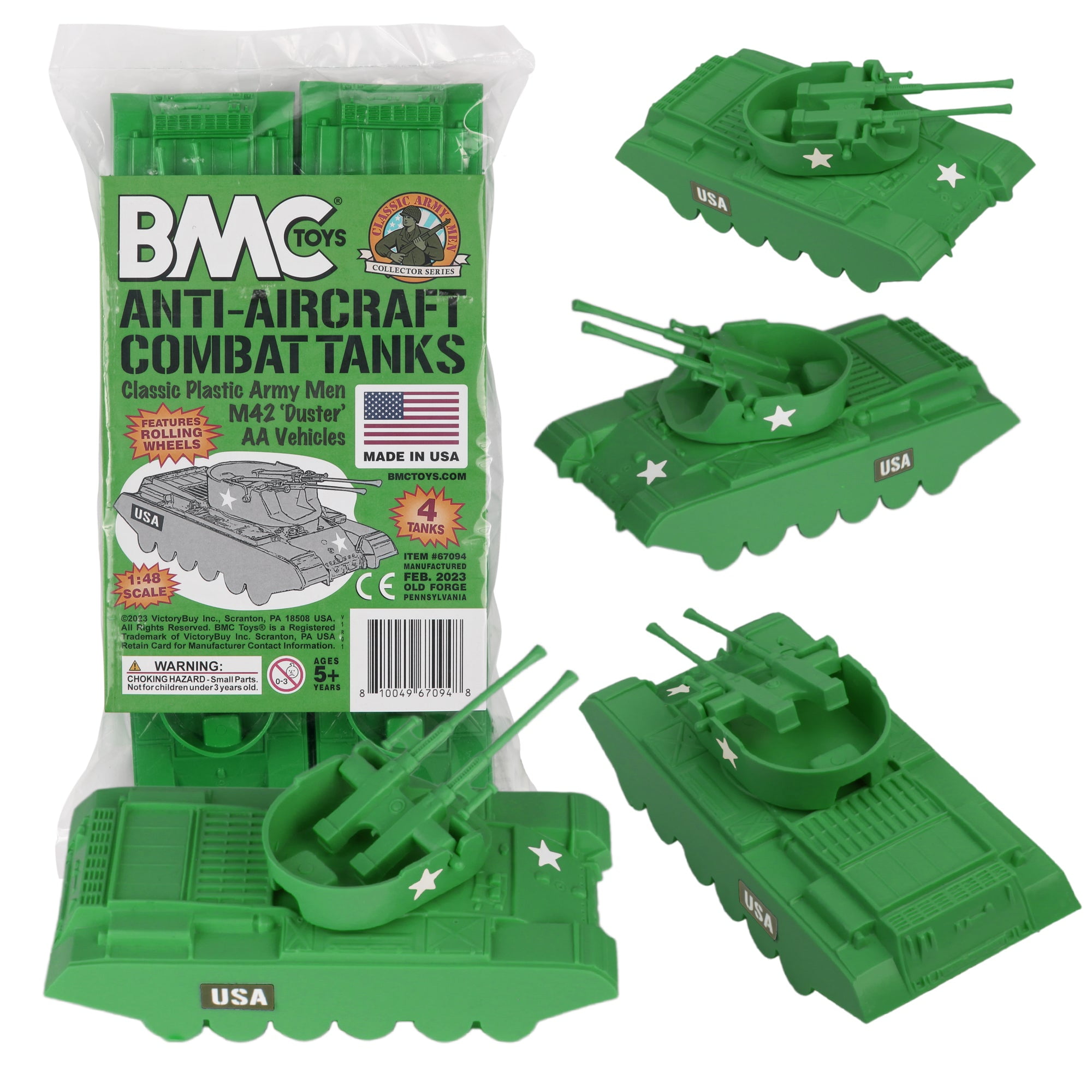 BMC Classic Payton Anti-Aircraft Tanks - 4pc Green Plastic Army Men ...