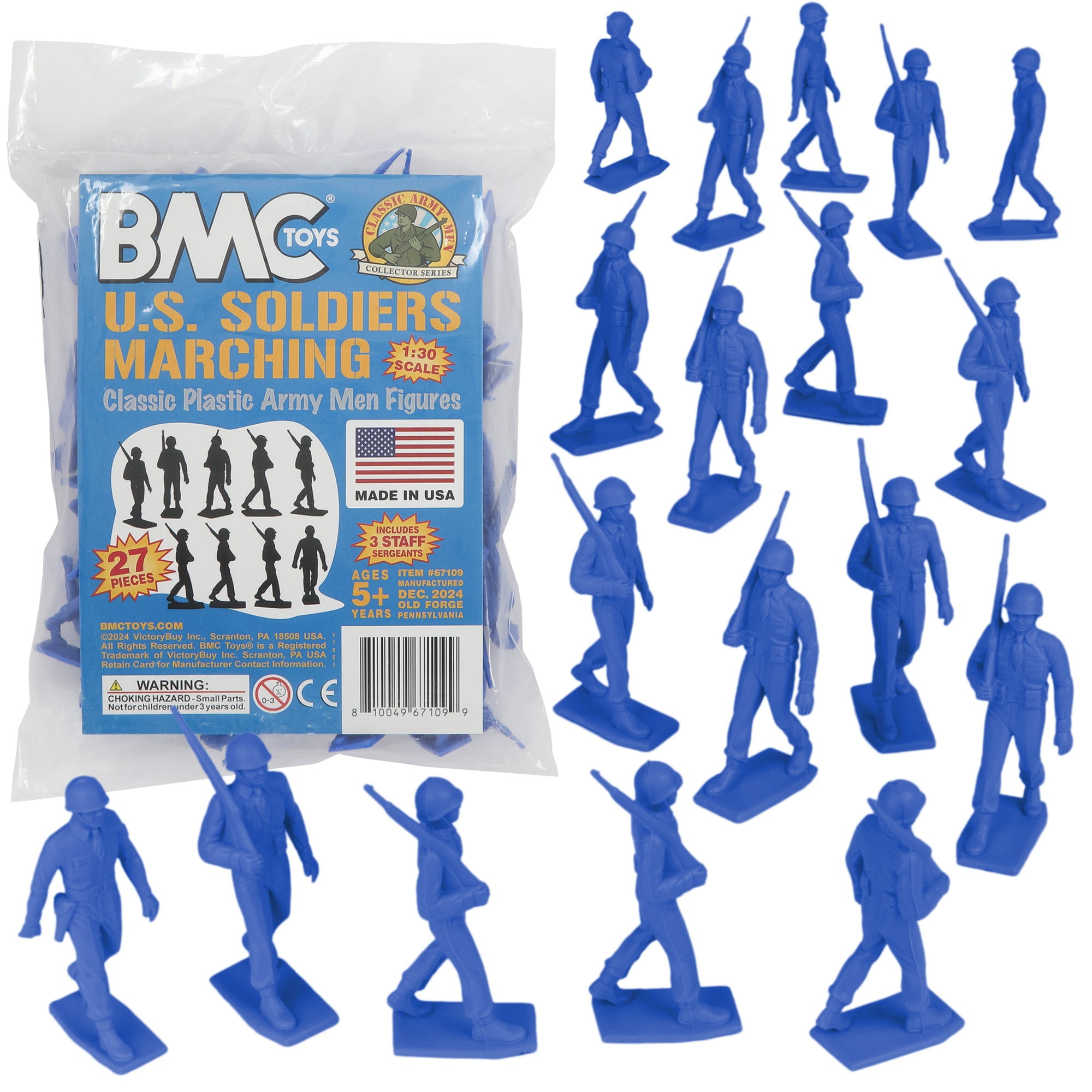 BMC Marx Plastic Army Men Marching US Soldiers - Blue 27pc WW2 Figures ...