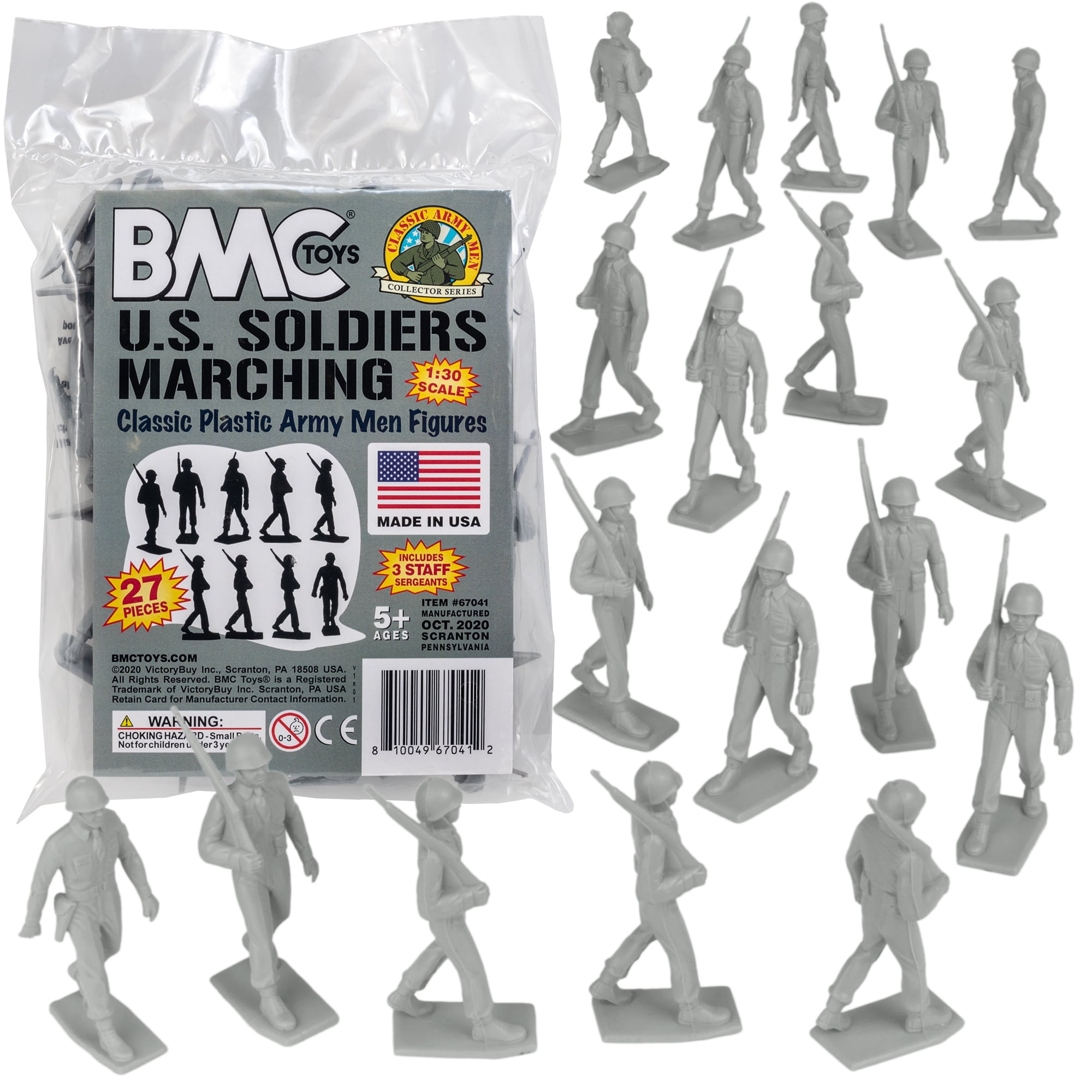BMC Marx Plastic Army Men Marching US Soldiers - Gray 27pc WW2 Figures ...