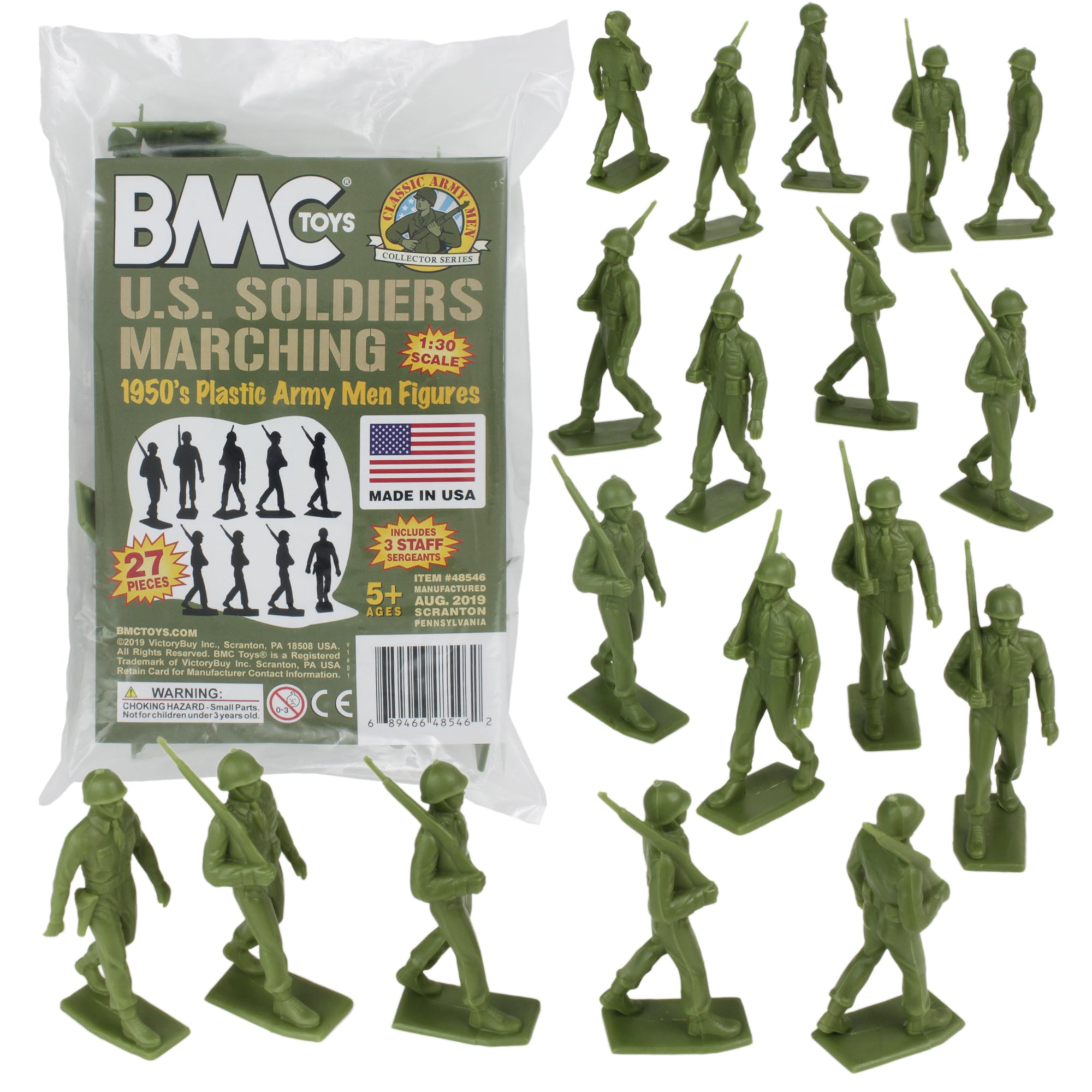 BMC Marx Plastic Army Men Marching US Soldiers - Green 27pc WW2 Figures ...