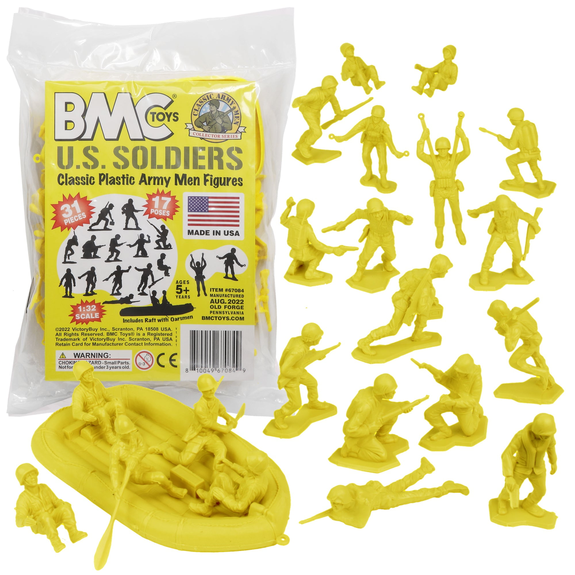 BMC Marx Plastic Army Men US Soldiers - Yellow 31pc WW2 Figures - Made ...