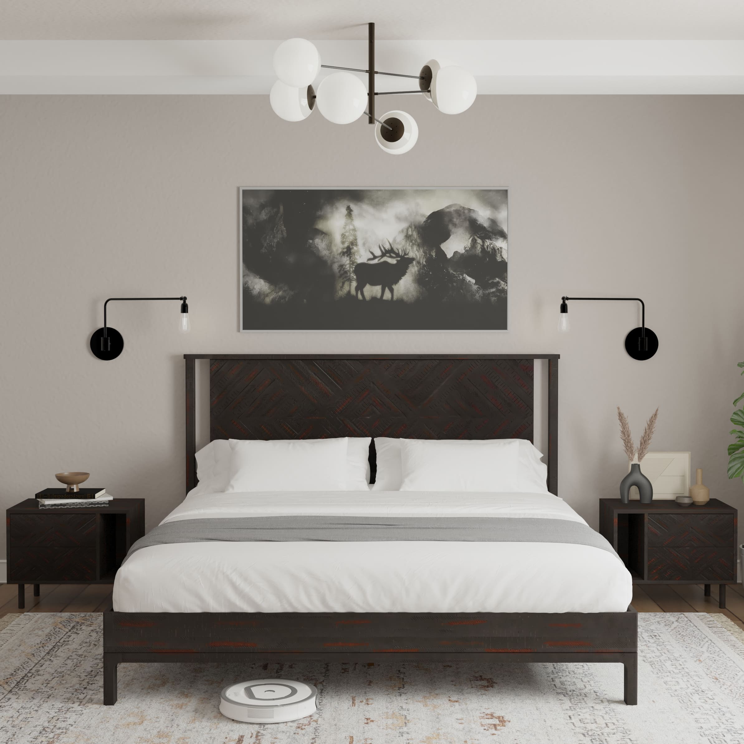 Walker Edison Transitional Solid Wood King Bed, Black - Walmart.com