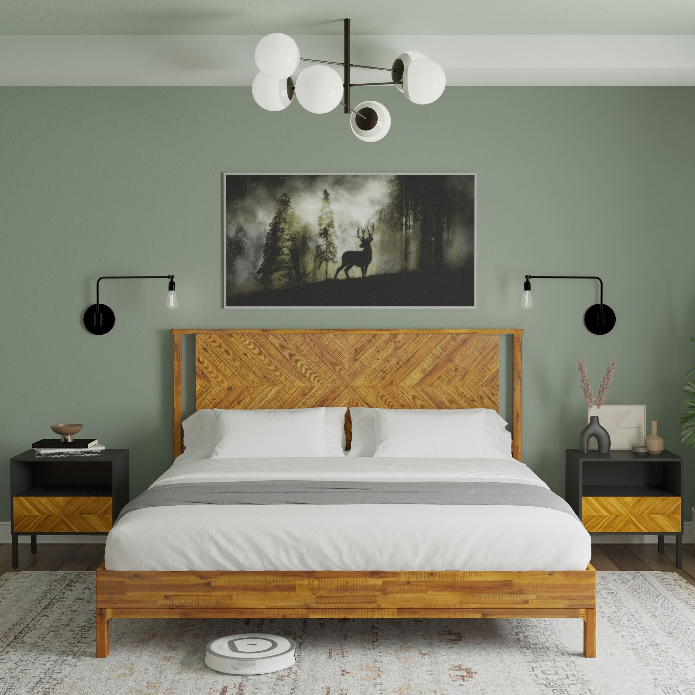 BME Christiana King Size Bed Frame with Headboard, 49", Solid Wood ...