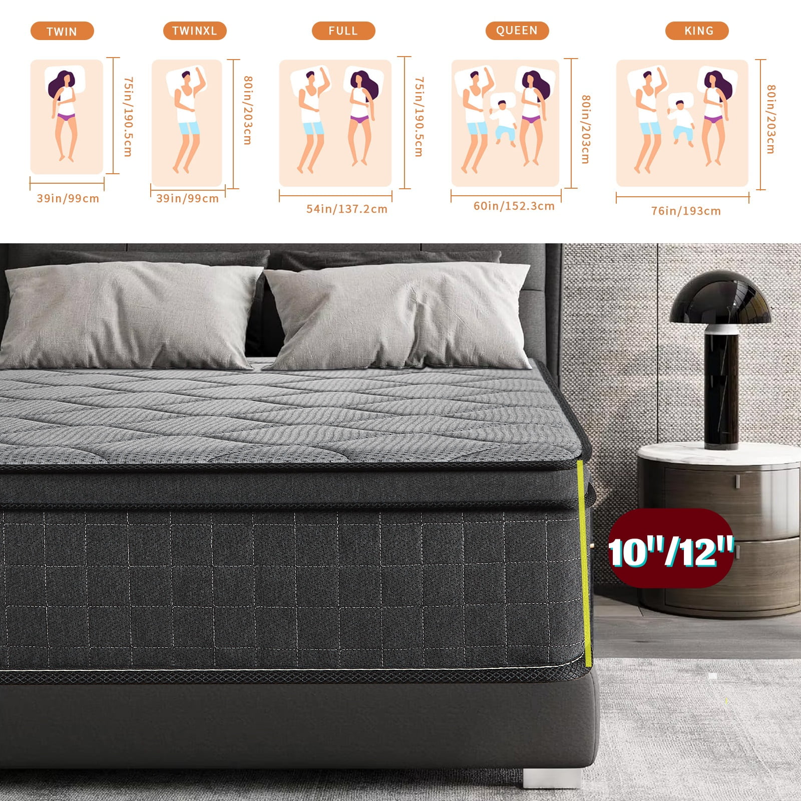 BMMB 12" Twin Breathable Durable Support Hybrid Mattress Memory Foam ...