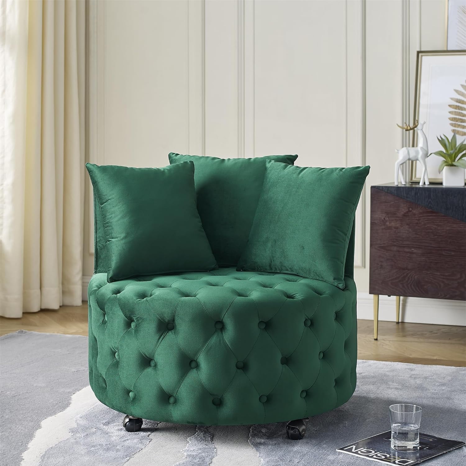 BMMB Modern Velvet Swivel Chair Upholstered Round Chair Sofa with ...