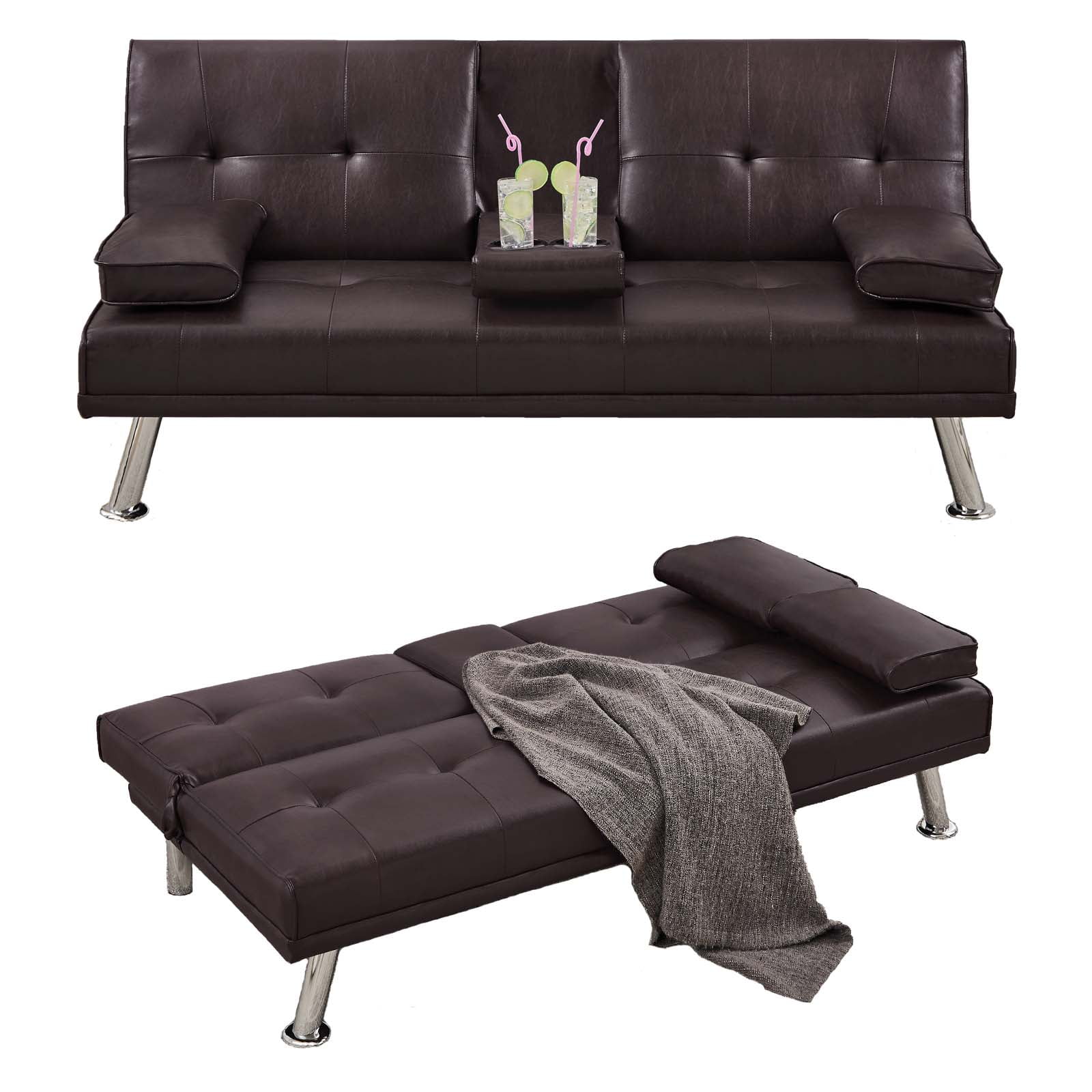 BMMB PU Leather Convertible Futon Sofa Bed Modern Upholstered Sleeper ...