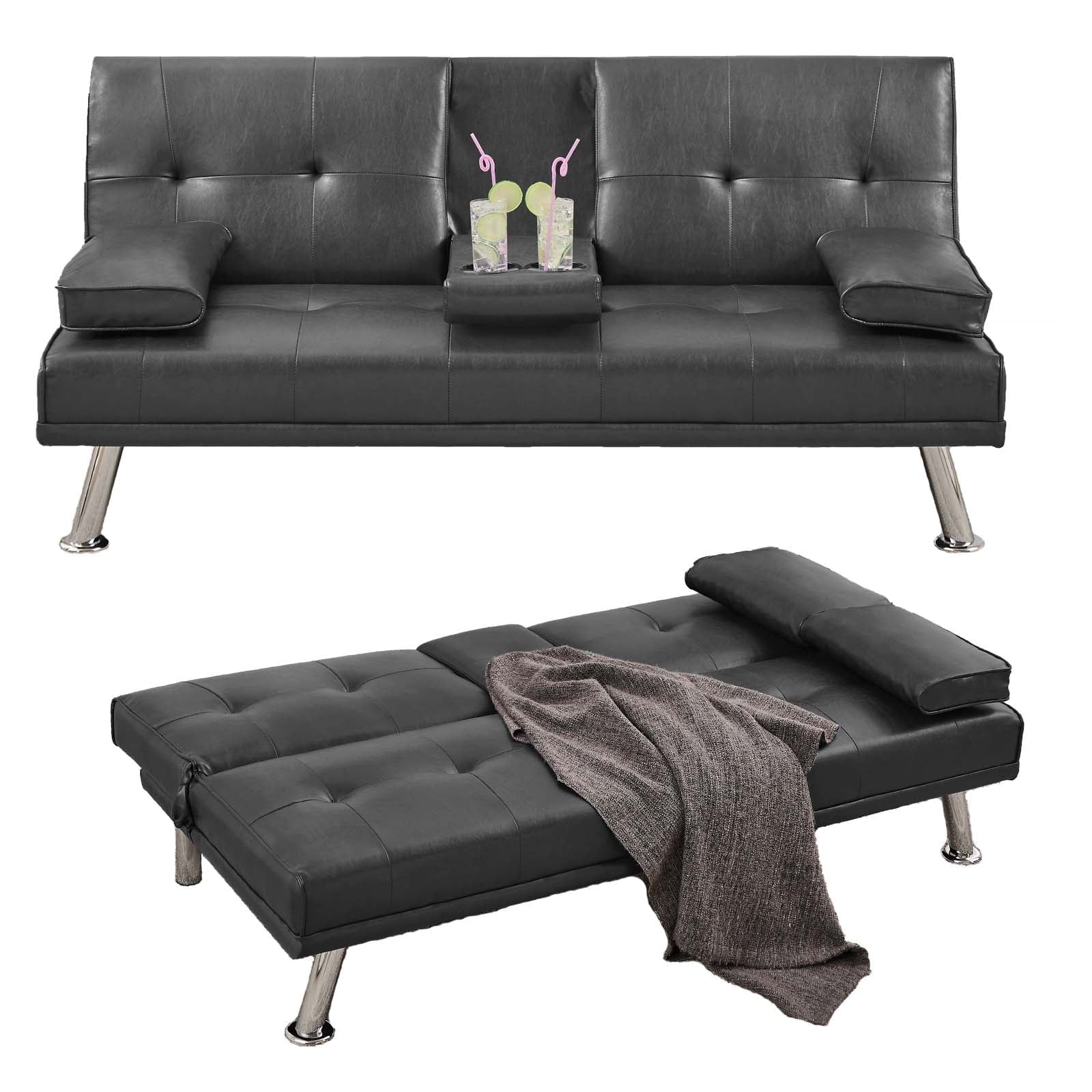 BMMB PU Leather Convertible Futon Sofa Bed Modern Upholstered Sleeper ...