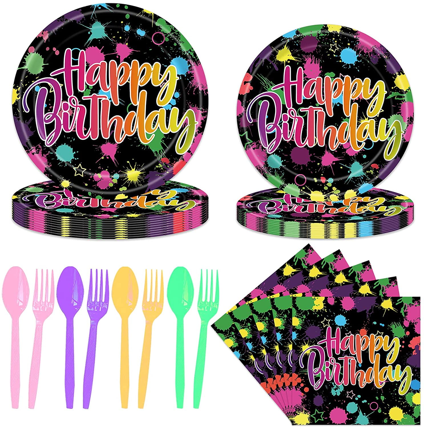 BMOUO 120 Pcs Neon Glow Birthday Party Tableware Set, Party Table ...