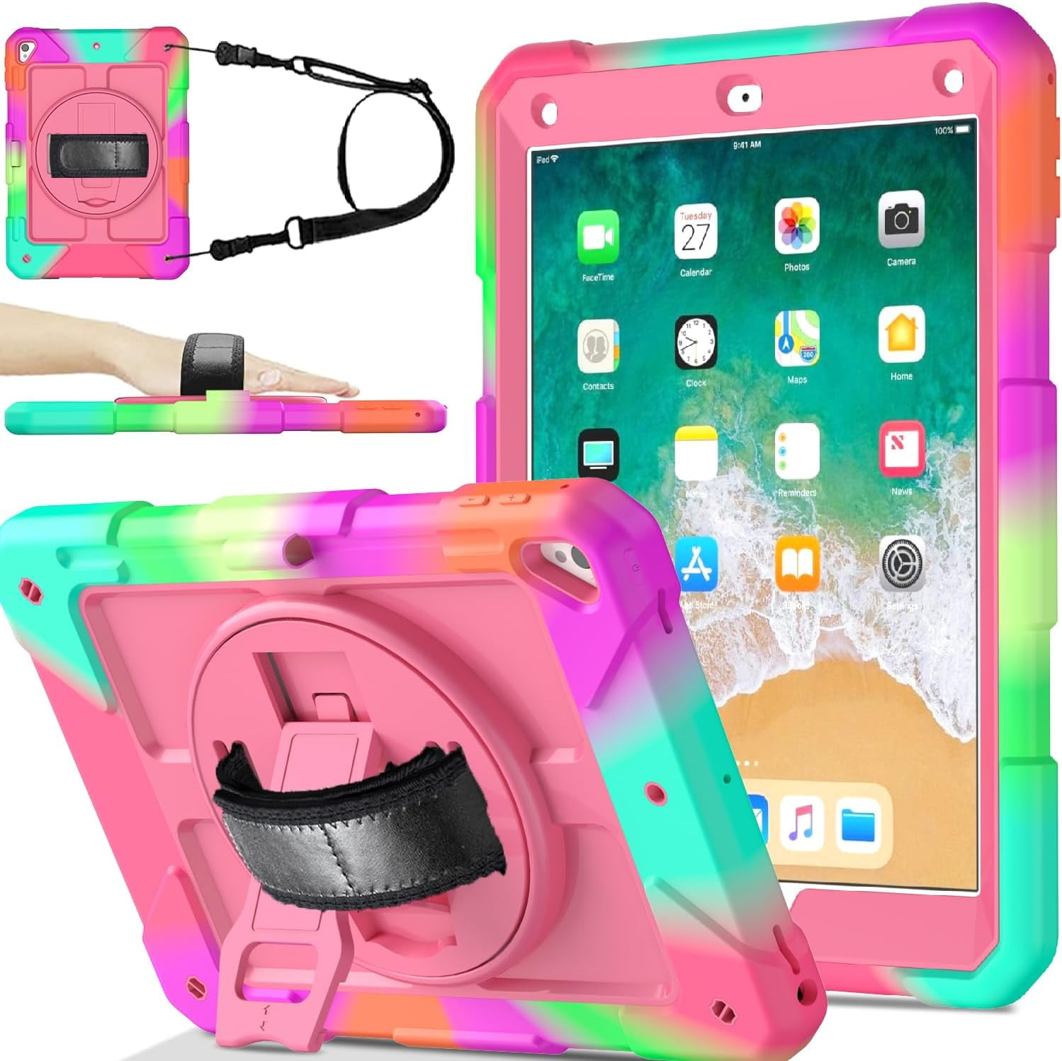 "BMOUO iPad 5th/6th Gen Case, 9.7"" 2017/2018, Air/Air 2, 360 Stand, Hand Strap, with Pencil ...