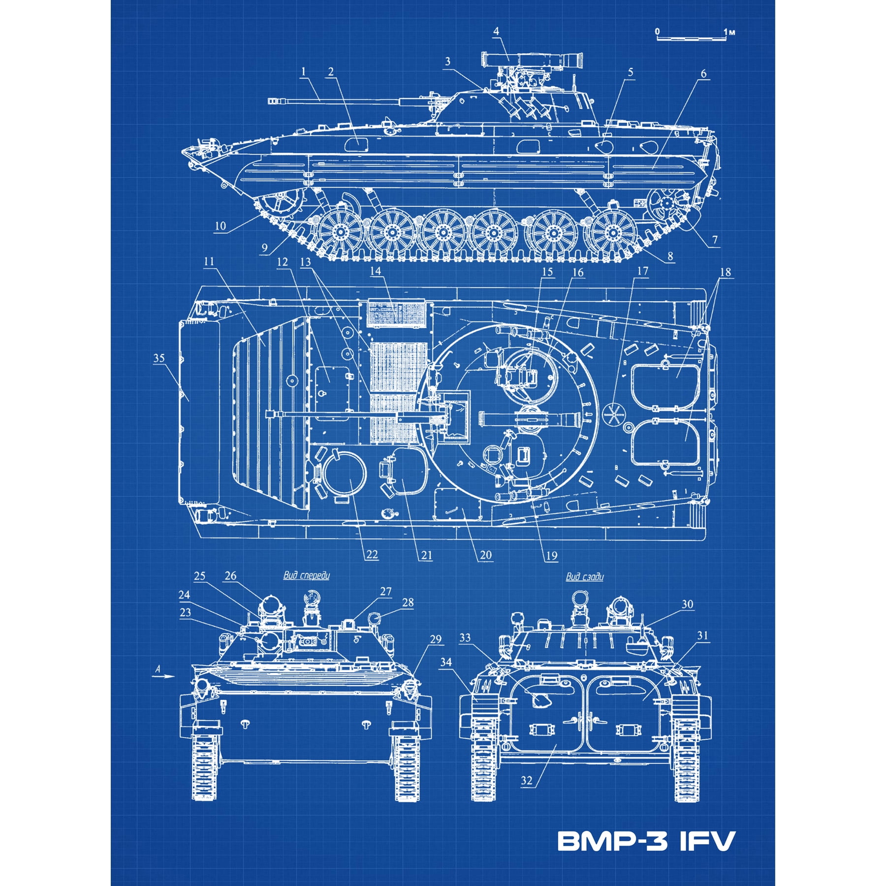BMP-3 Infantry Fighting Vehicle Blueprint Plan Extra Large XL Wall Art ...