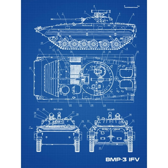 BMP-3 Infantry Fighting Vehicle Blueprint Plan Extra Large XL Wall Art Poster Print - Walmart.com