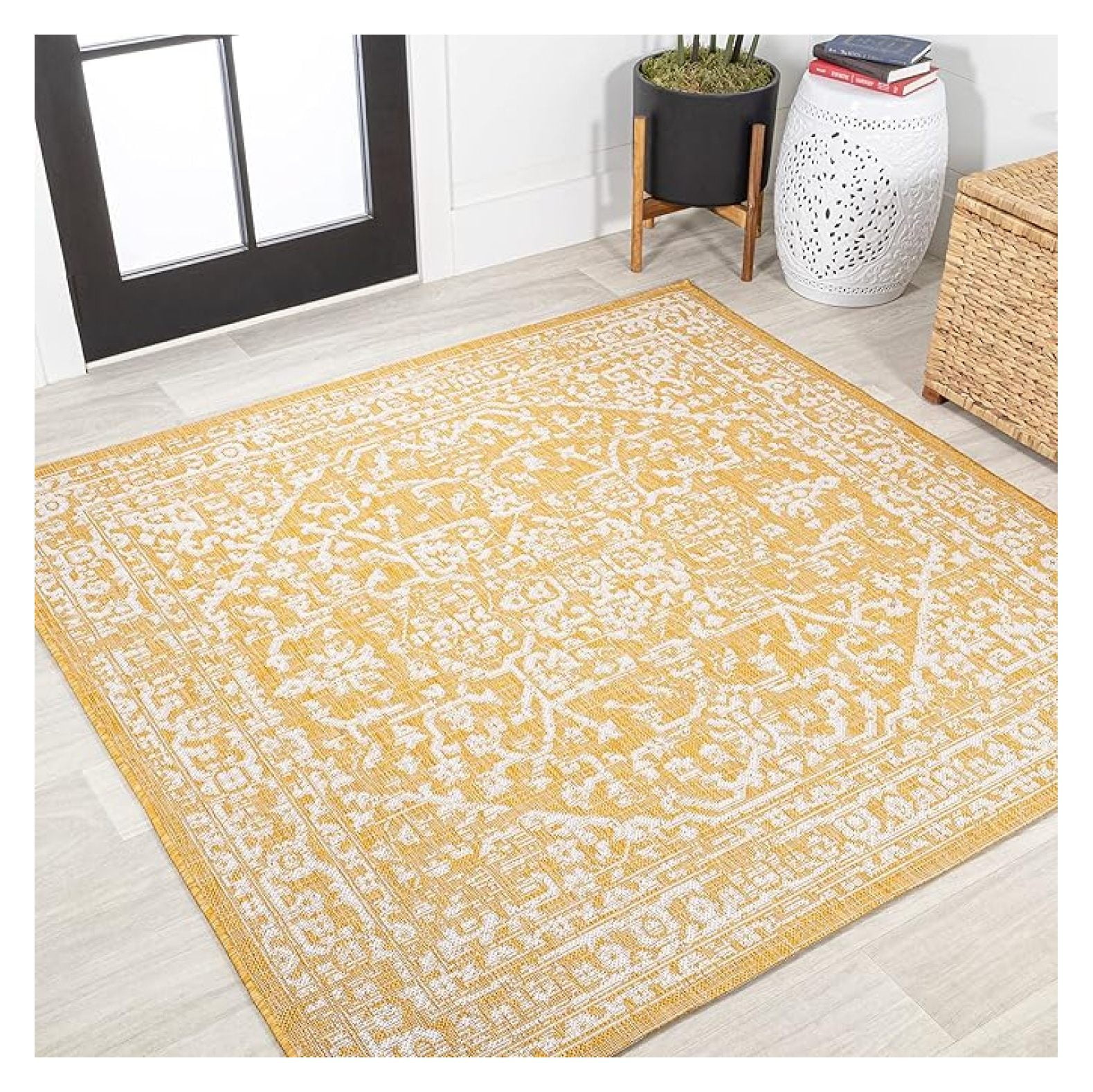 BMS104G-5SQ Santa Monica Malta Bohemian Medallion Textured Weave Indoor ...
